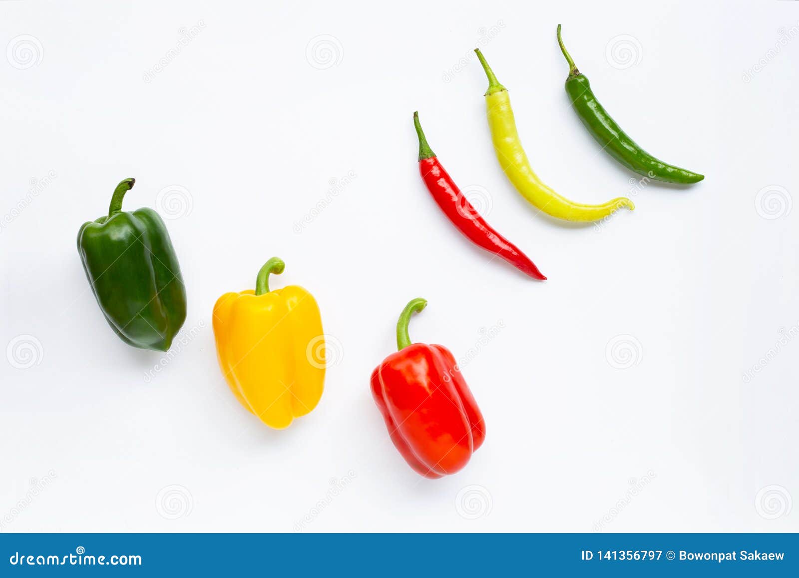 Different Colors Bell Pepper and Chili Peppers Isolated on White Stock ...