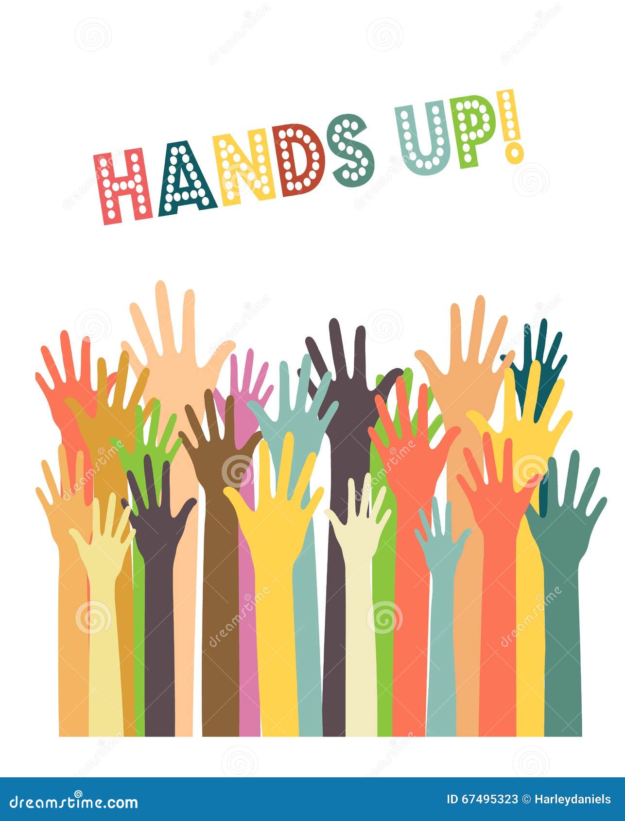 Different colors hands up stock vector. Illustration of flat - 67495323