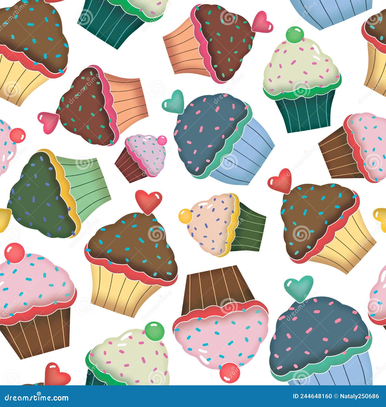 Different Colors Muffins Cakes Simple Drawing Seamless Pattern Stock ...