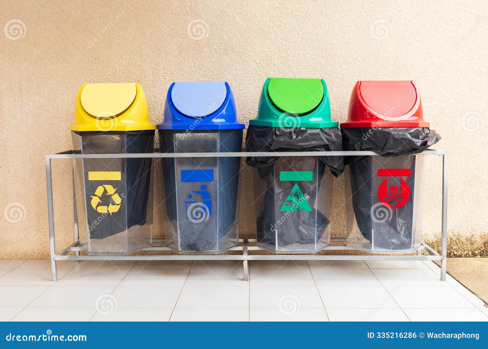 Different Colors of Plastic Garbage Waste Sorting Bins Stock Photo ...