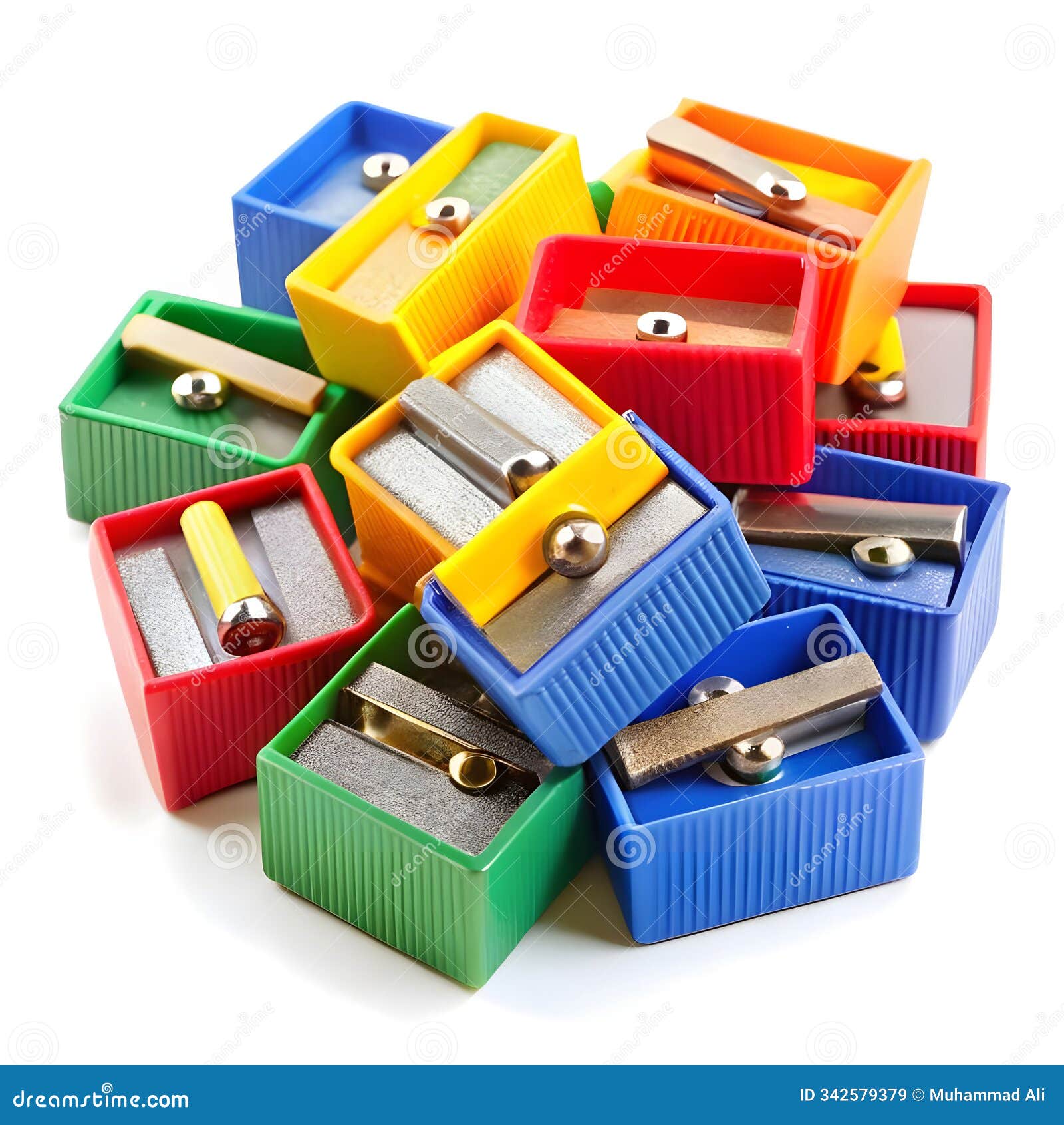 Different Colors of Sharpener in Box Isolated White Stock Illustration ...