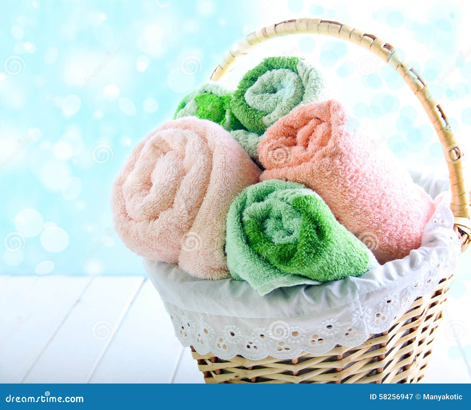 Different Colors Towels in Wicker Basket Stock Image - Image of cotton ...