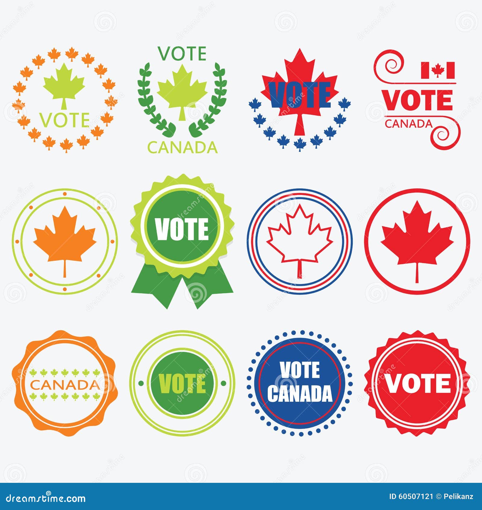 Different Colors Vote Canada Emblems and Design Elements Set Stock ...