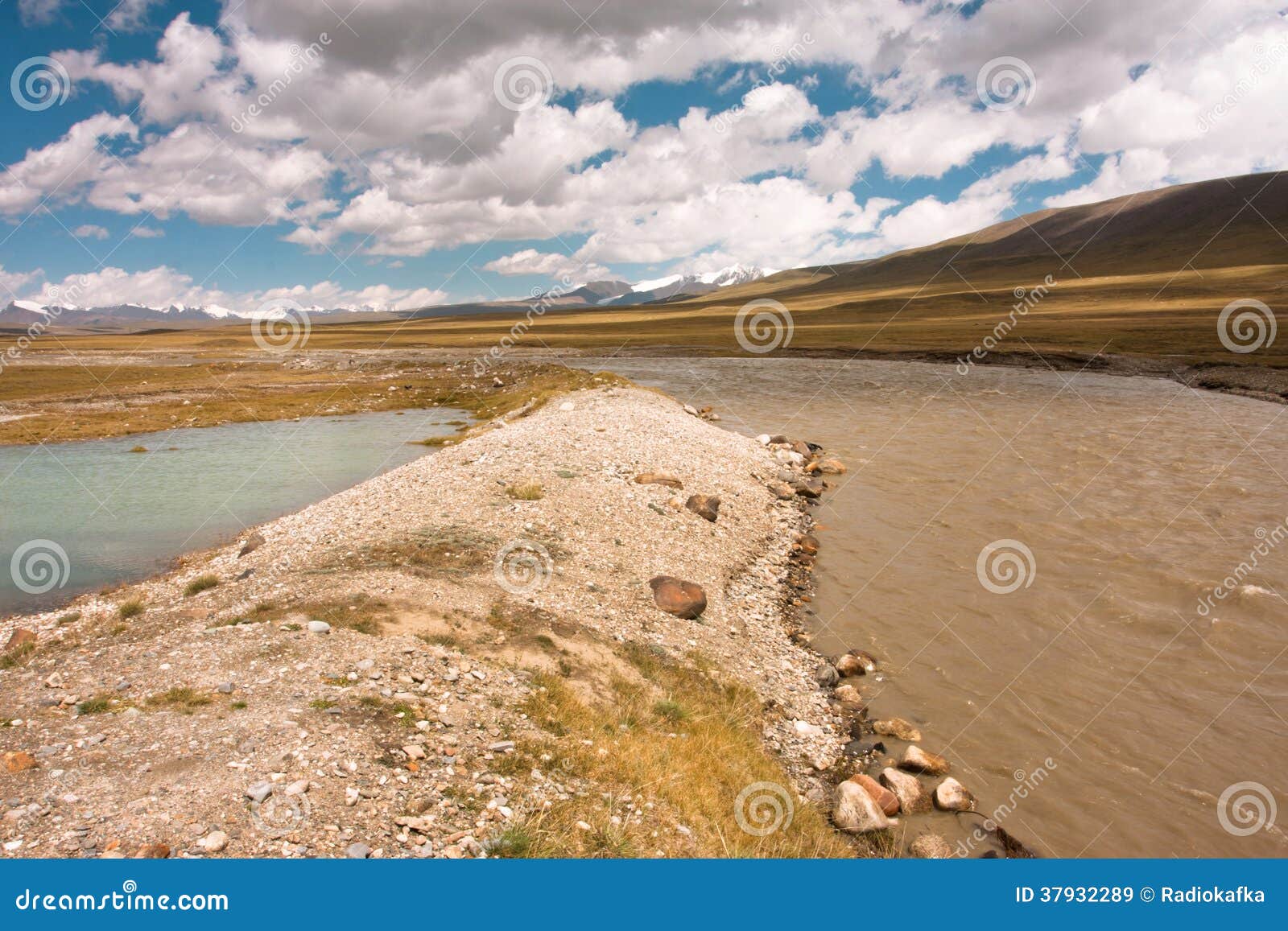 Different Colors the Water Flows at the Foot of the Mountain Range ...