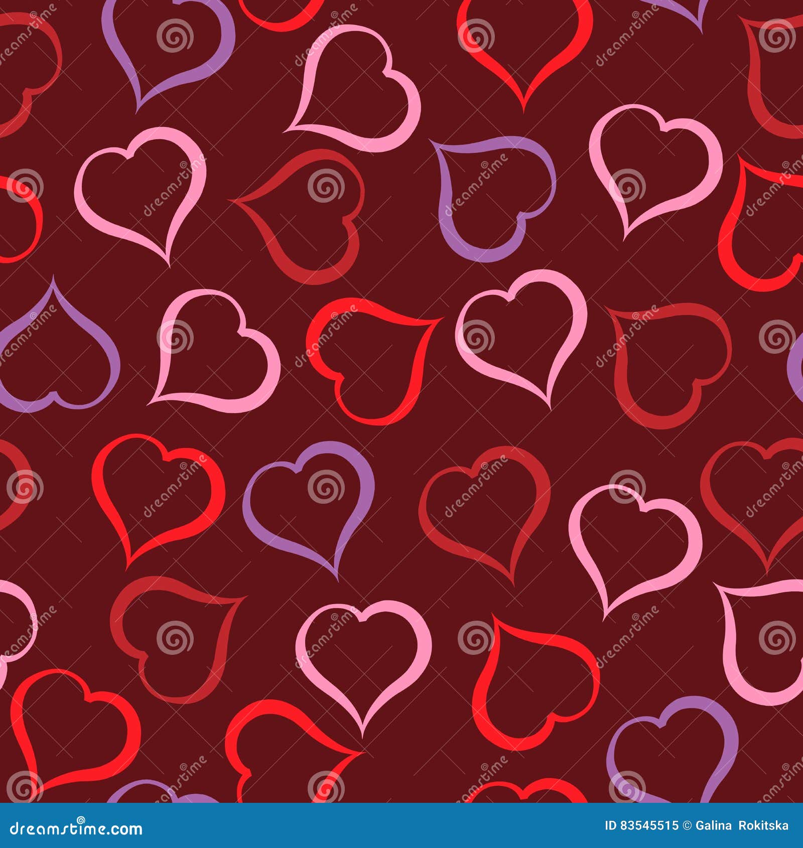 Different Colour Hearts Pattern on Crimson Background. Illustration ...