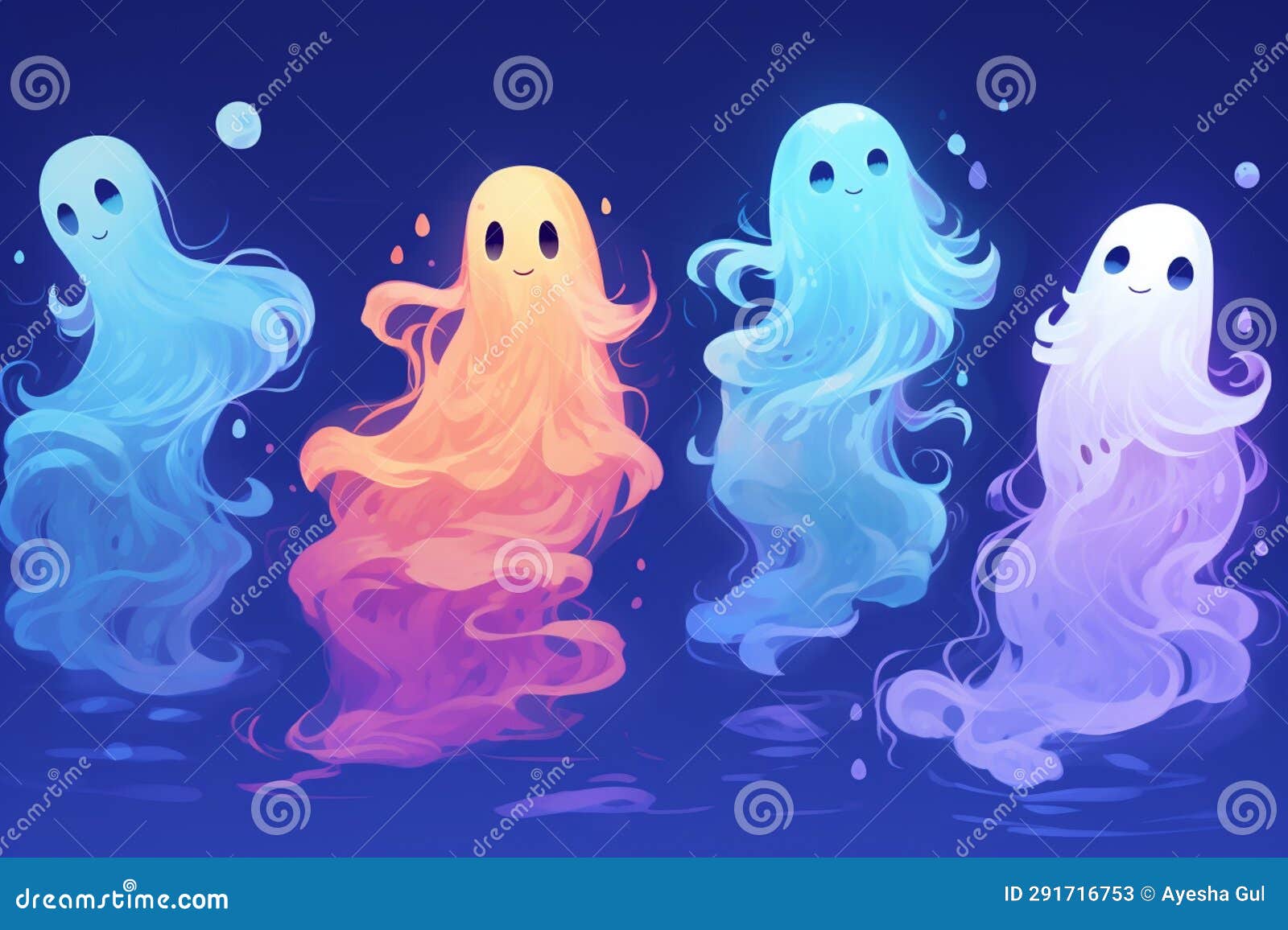 Different Colour Ghost on Blue Background Generated AI Stock ...