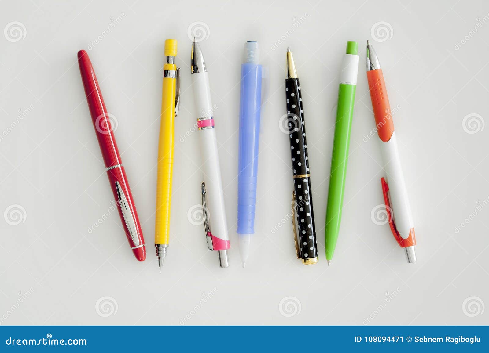 Different Colour, Type, Pen and Pencil on White Background Stock Image ...