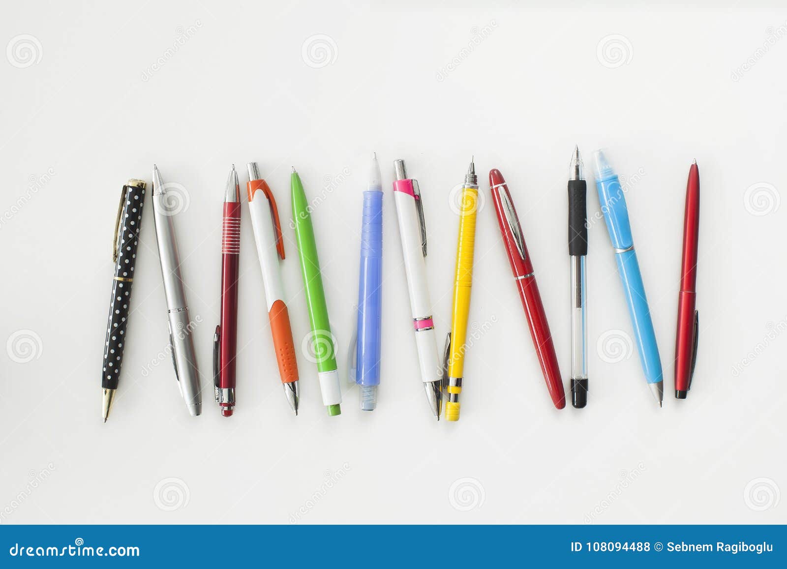 Different Colour, Type, Pen And Pencil On White Background Stock Photo ...