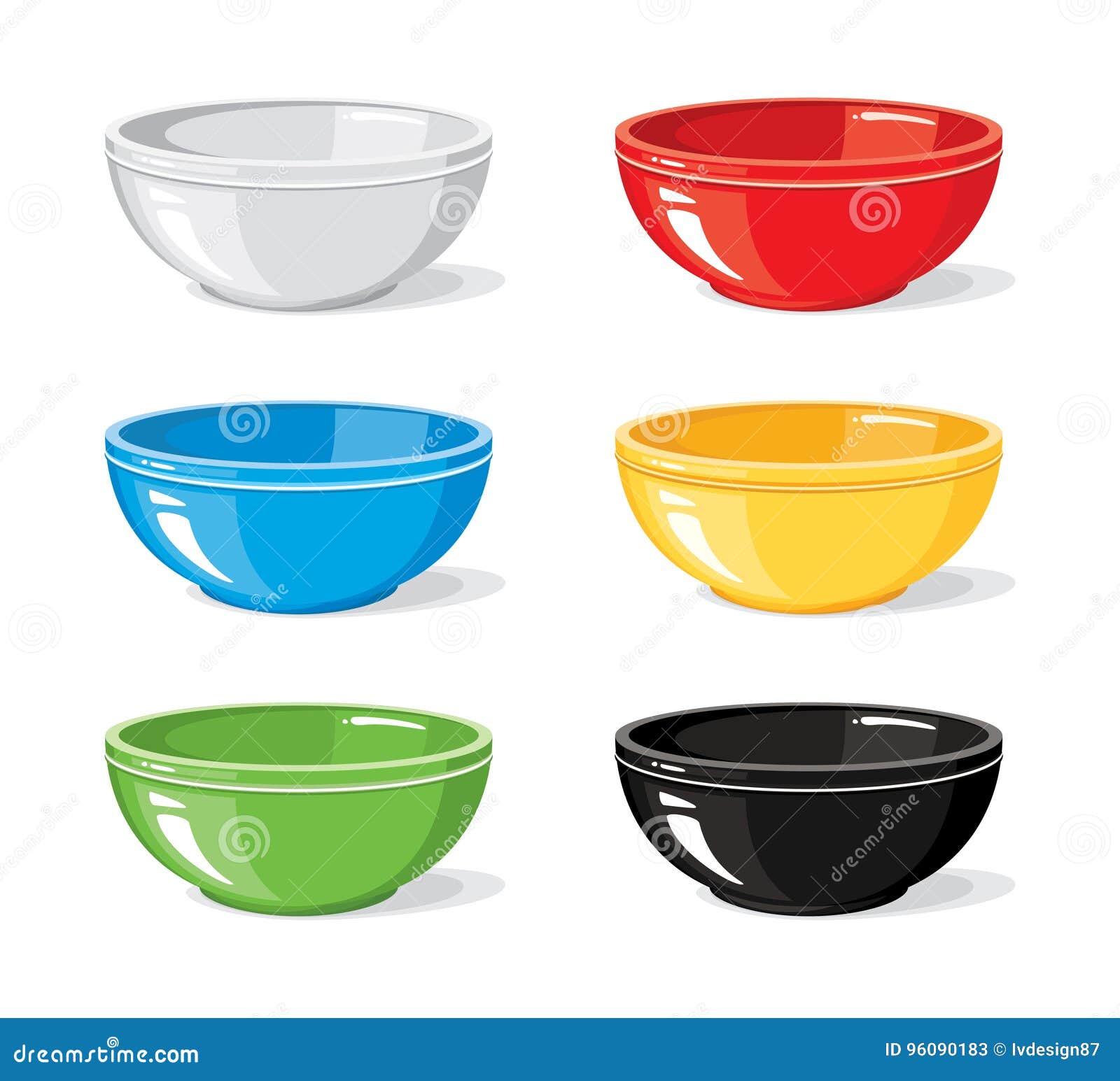 Different Colourful Empty Bowls for Breakfast or Dinner Isolated on ...