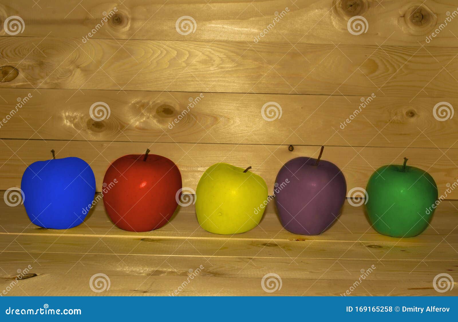 Different Colours of Apple on Wooden Backgraund Stock Photo - Image of ...