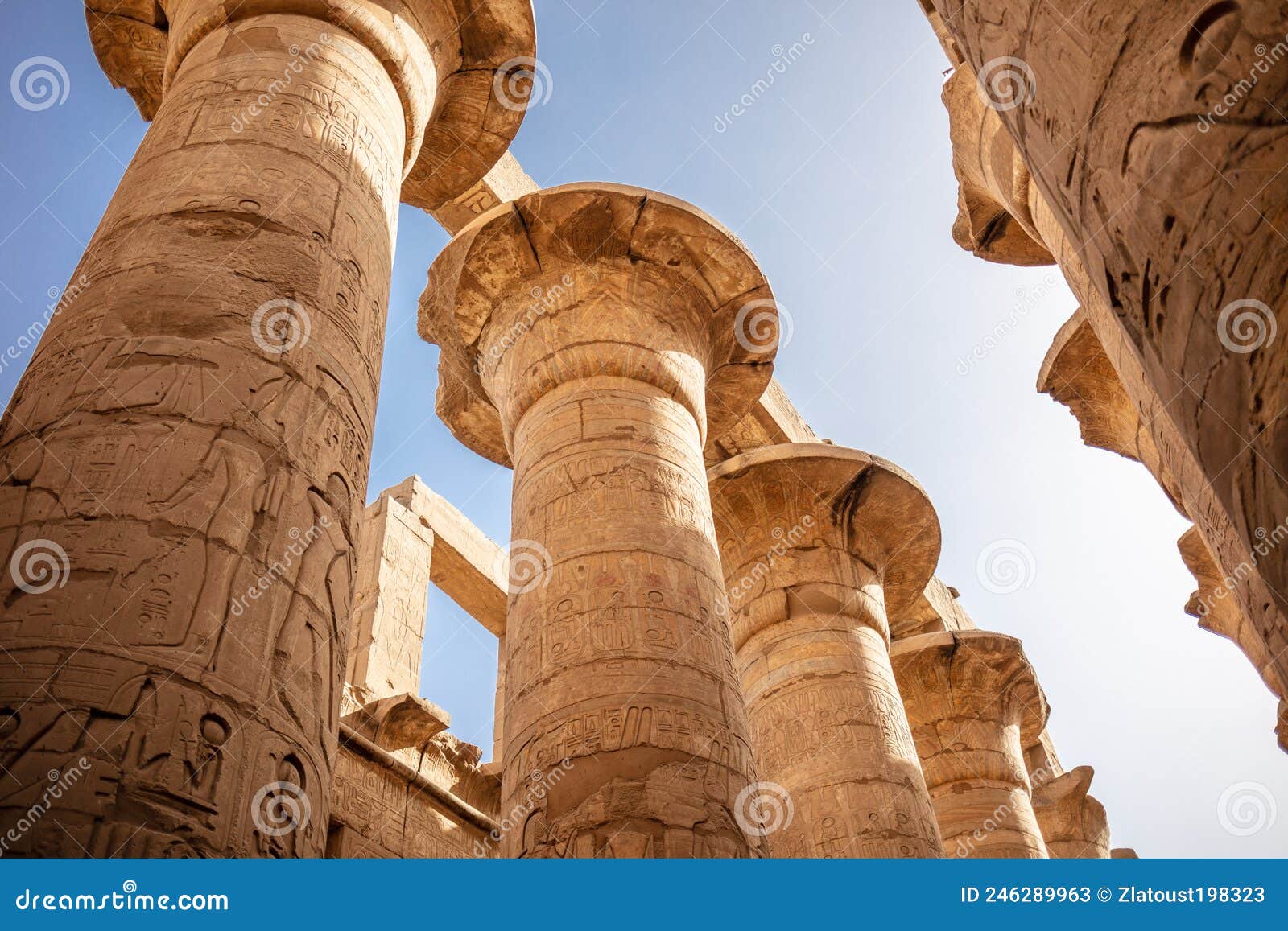 Different Columns With Hieroglyphs In Karnak Temple. Karnak Temple Is ...