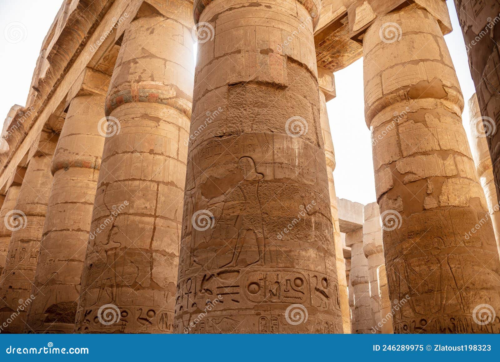 Different Columns With Hieroglyphs In Karnak Temple. Karnak Temple Is ...