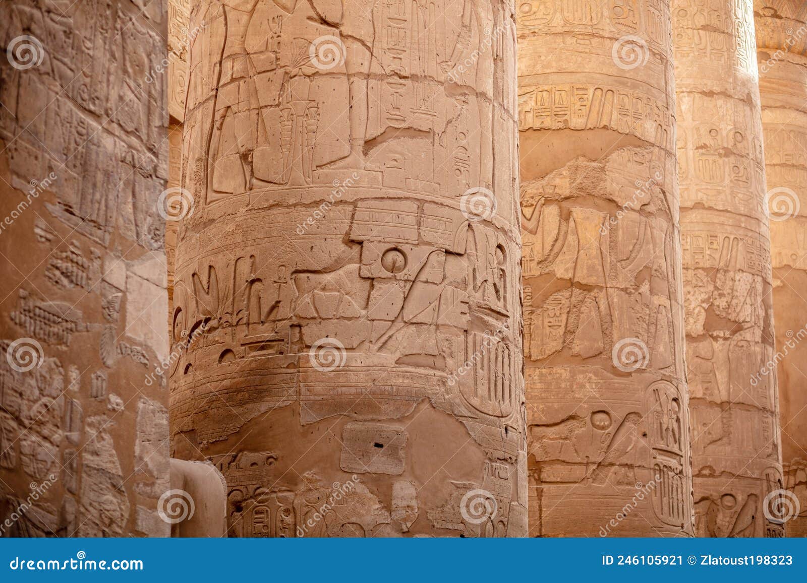 Different Columns With Hieroglyphs In Karnak Temple. Karnak Temple Is ...