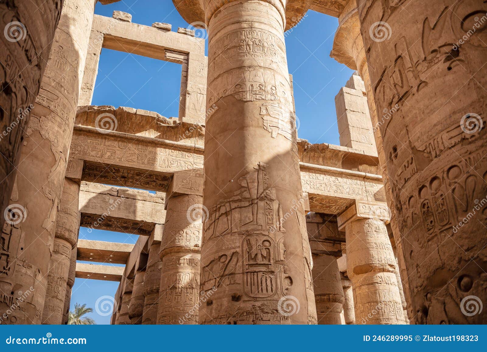 Different Columns With Hieroglyphs In Karnak Temple. Karnak Temple Is ...