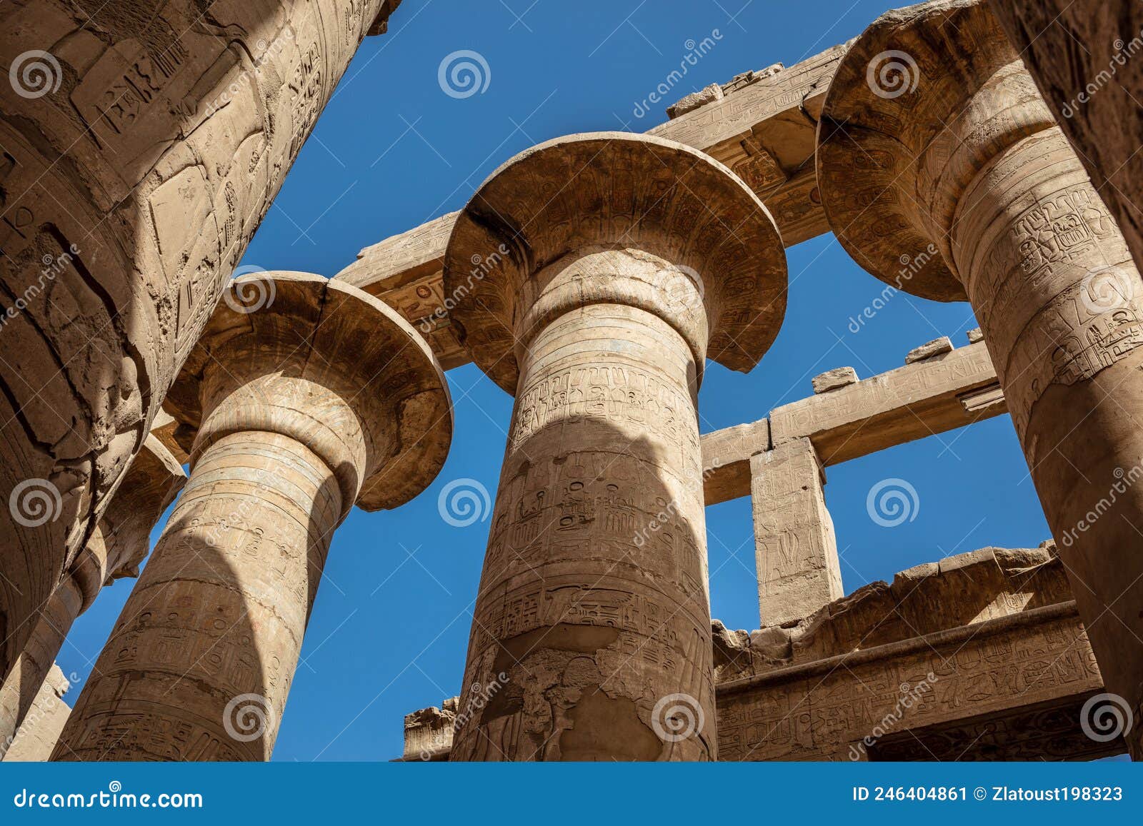 Different Columns With Hieroglyphs In Karnak Temple. Karnak Temple Is ...
