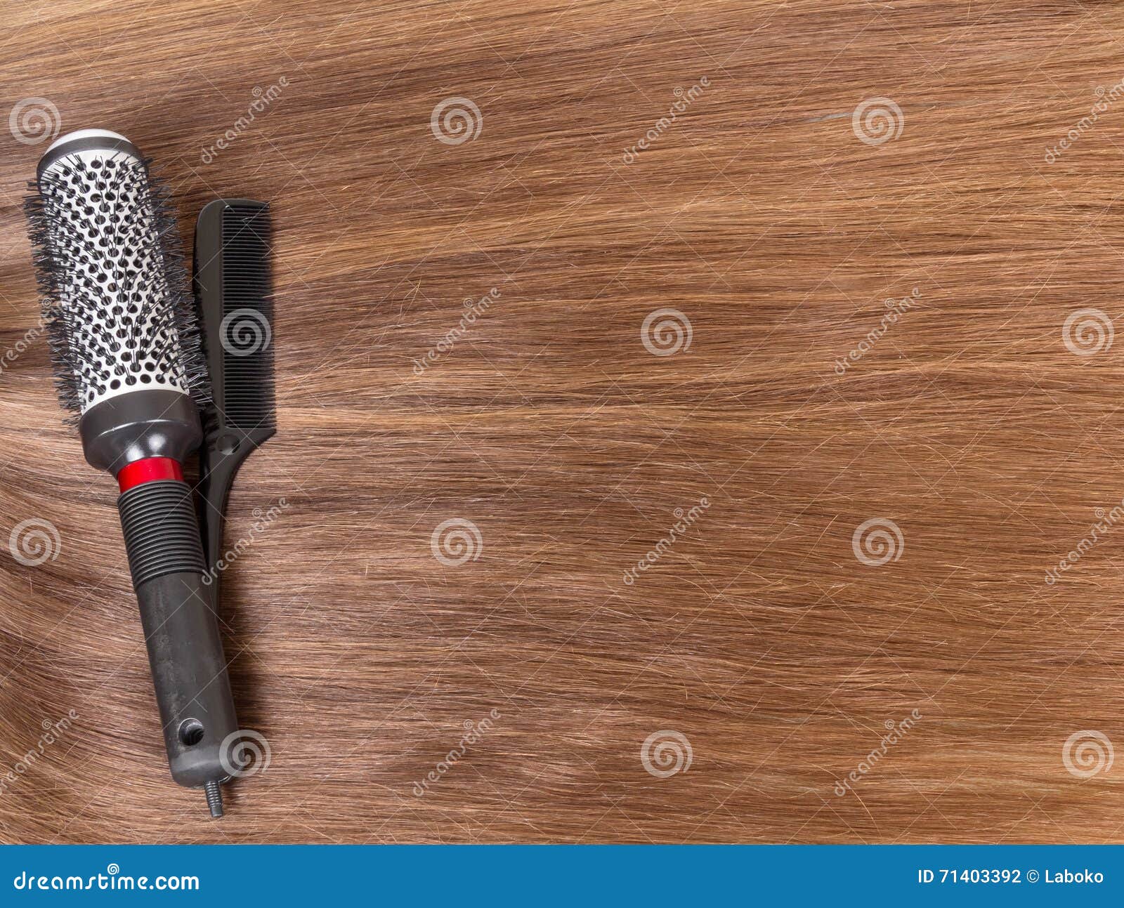 Different Combs are on Brown Hair Close Up Stock Photo - Image of shiny ...