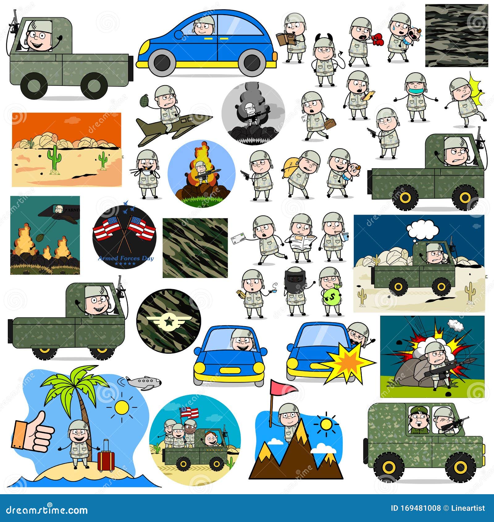 Different Comic Army Man Characters - Set of Concepts Vector ...