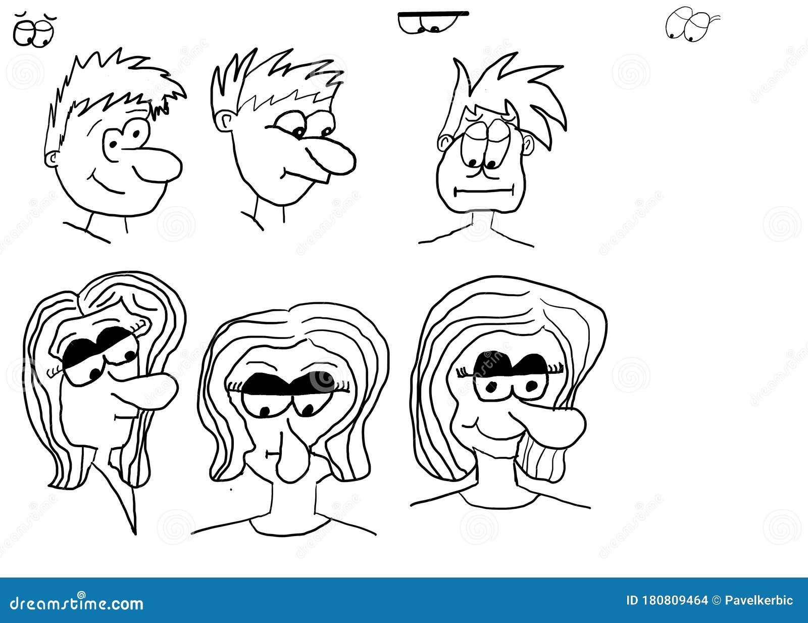 Different Comic Characters and Eyes, Digital Art Stock Illustration ...