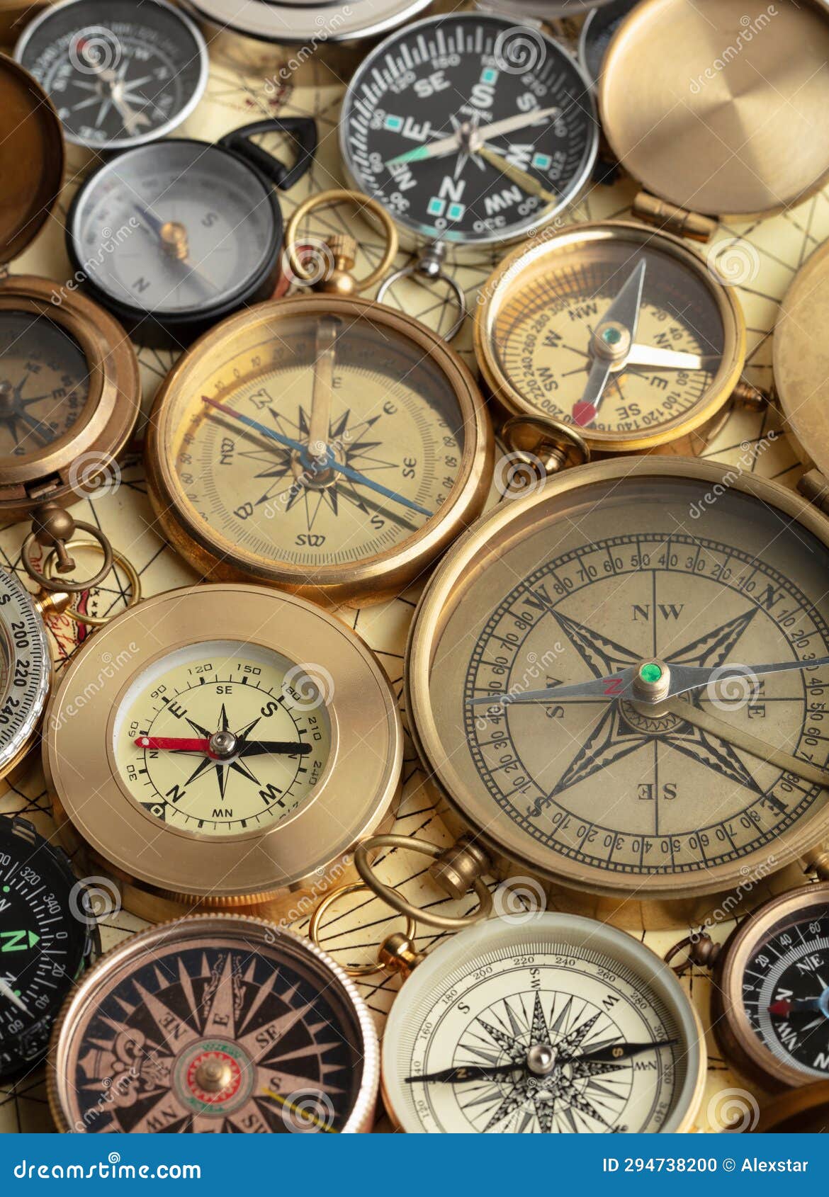 Different Compasses on Old Map Stock Photo - Image of north, design ...