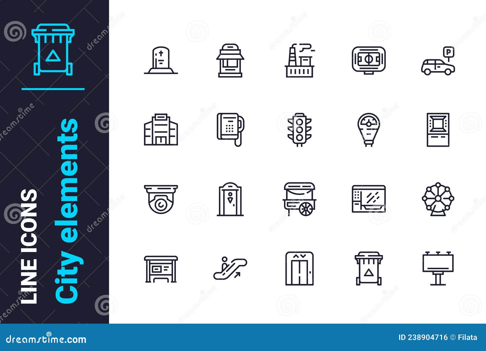 Different Components for City Decor Icons Set Stock Vector ...