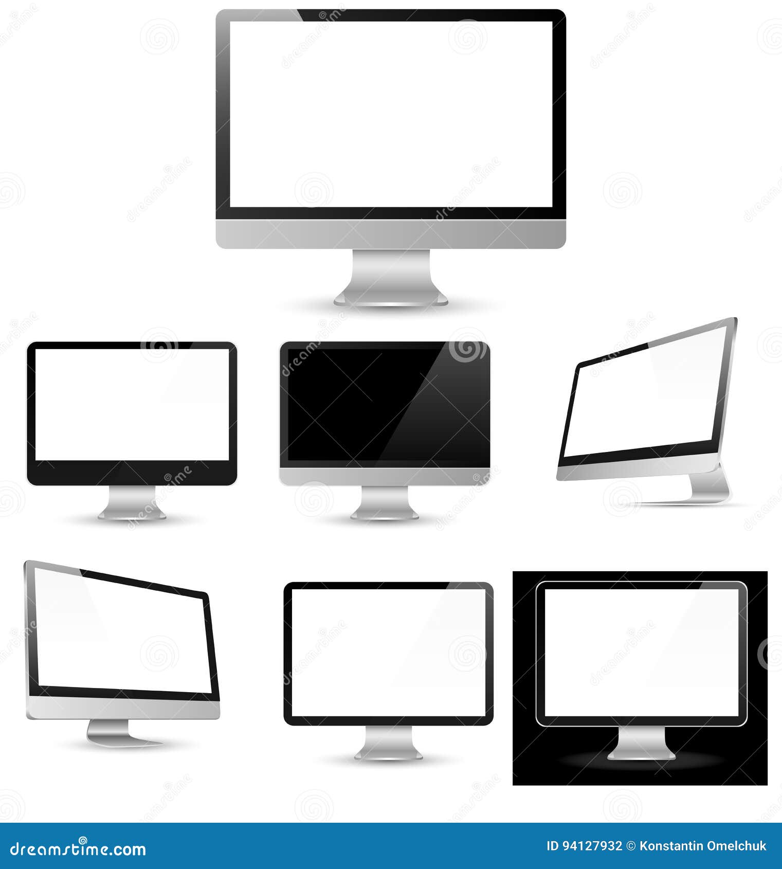 Different Computer Displays with Blank White Screen Isolated Stock ...