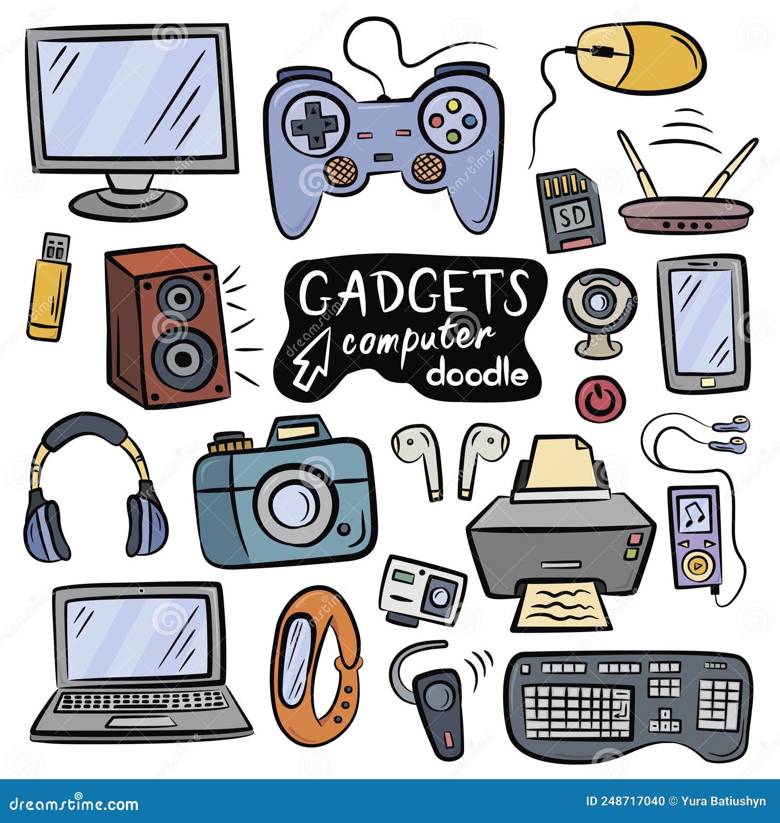 Different computer gadgets stock vector. Illustration of colorful ...