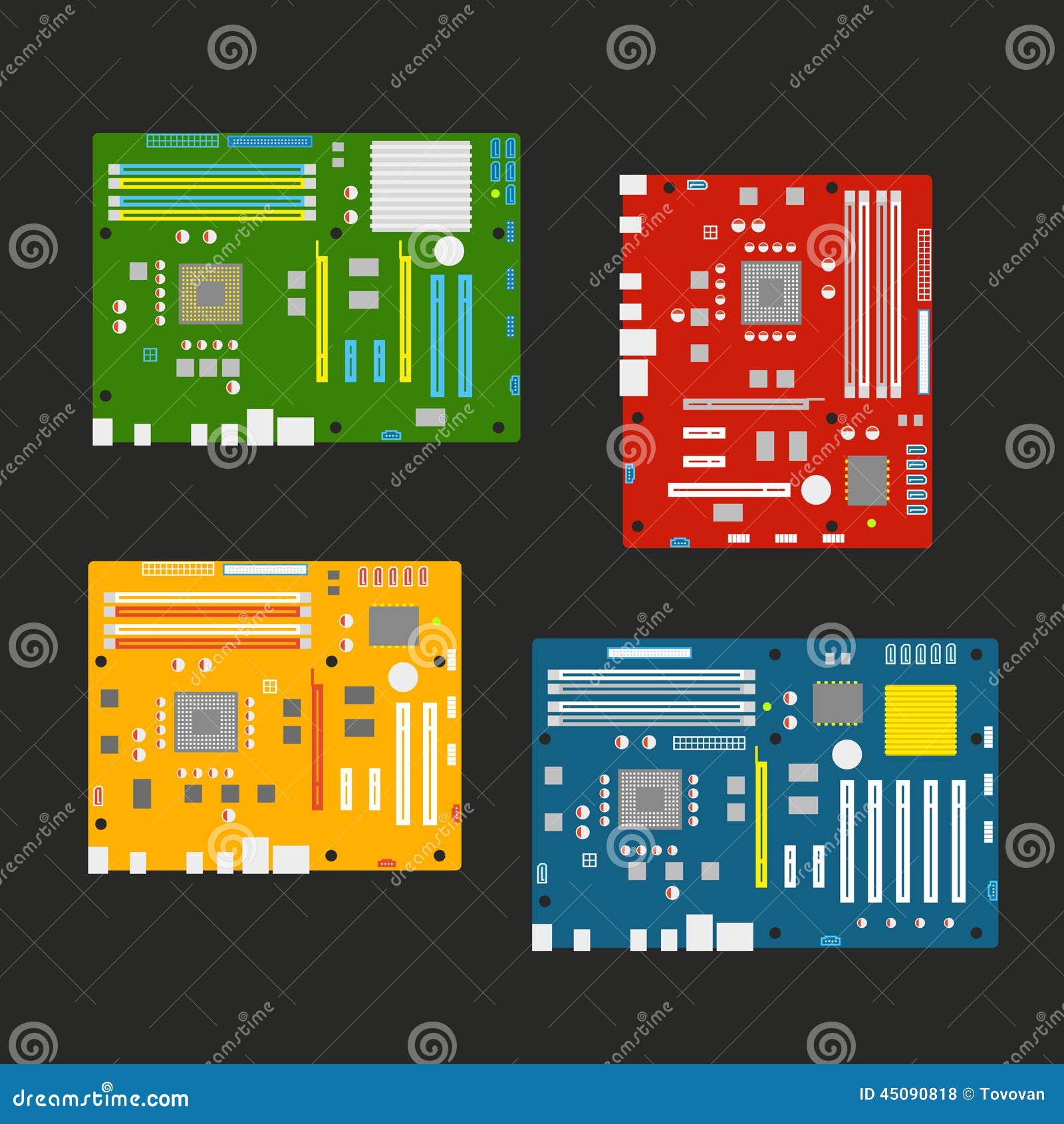 Different Computer Mainboards Collection Stock Vector - Illustration of ...