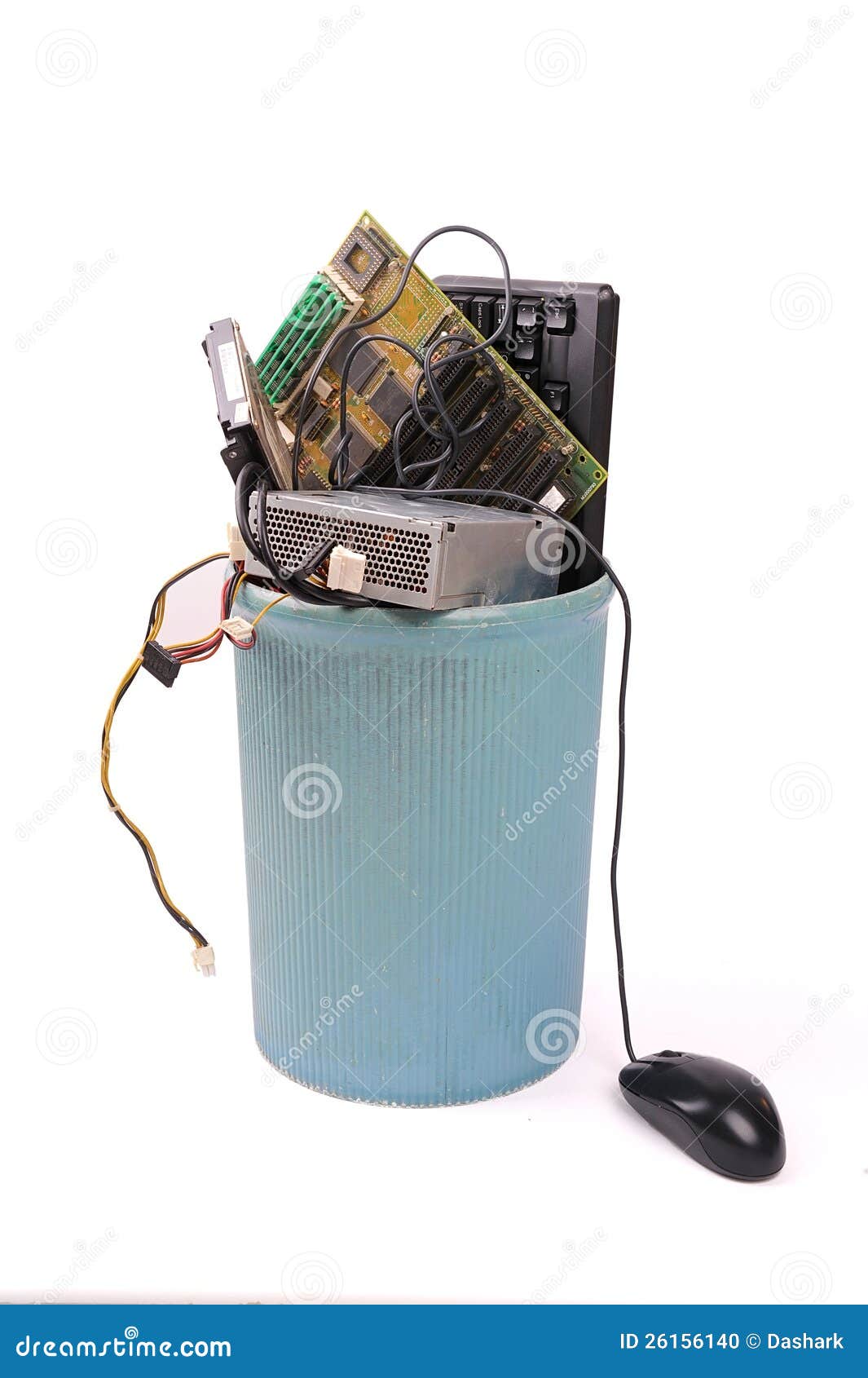 Different Computer Parts in Trash Can Stock Photo - Image of broken ...