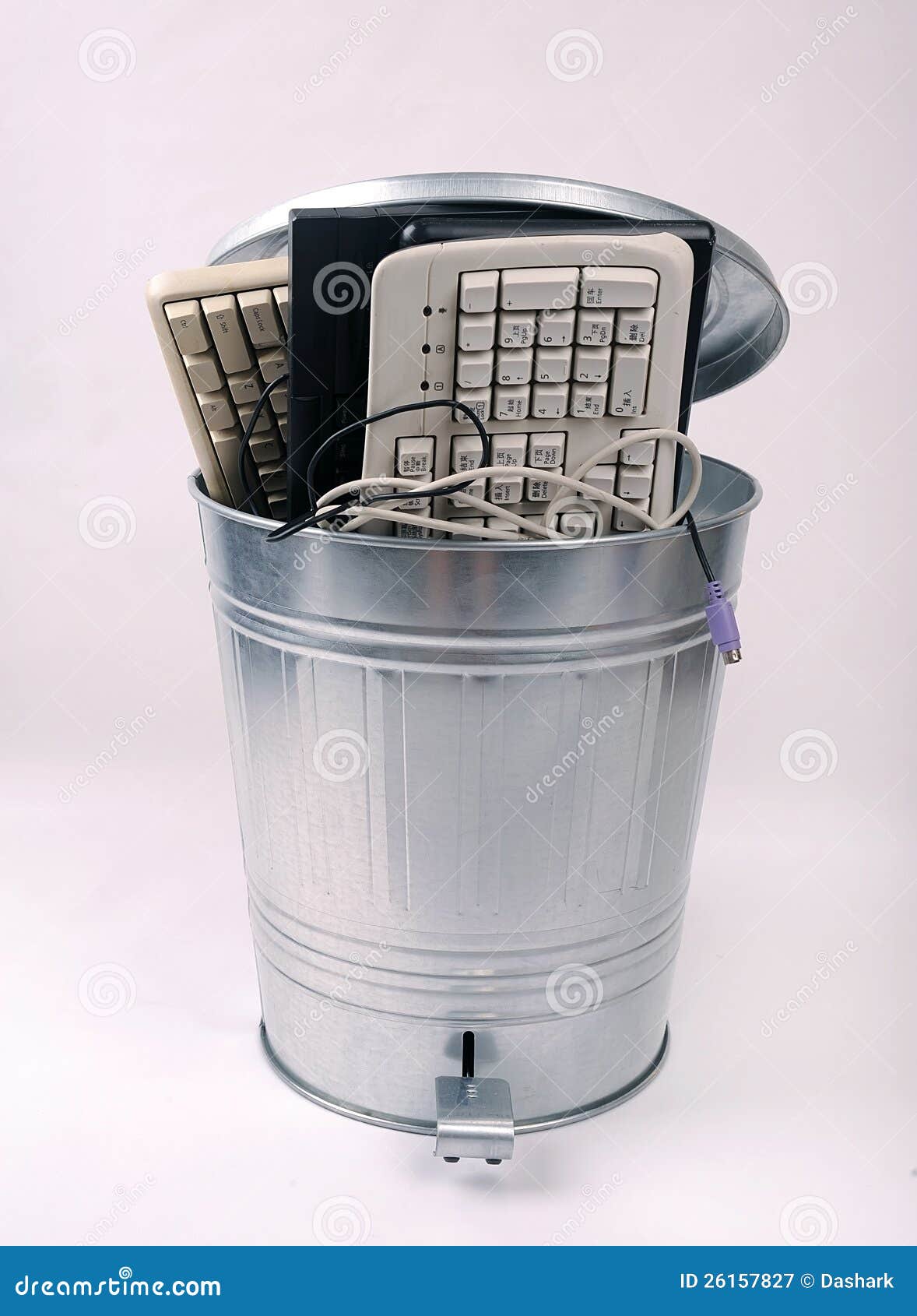 Different Computer Parts in Trash Can Stock Image - Image of chrome ...