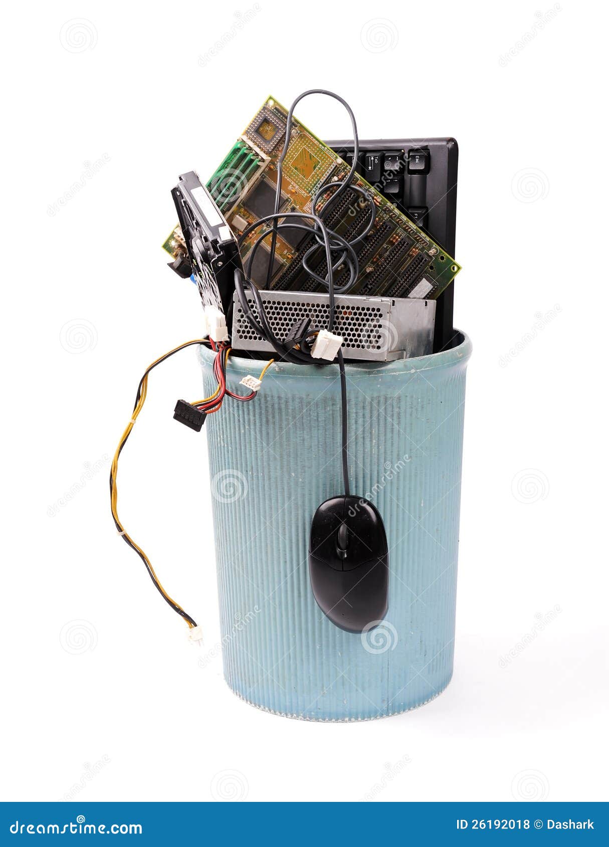 Different Computer Parts in Trash Can Stock Photo - Image of antique ...