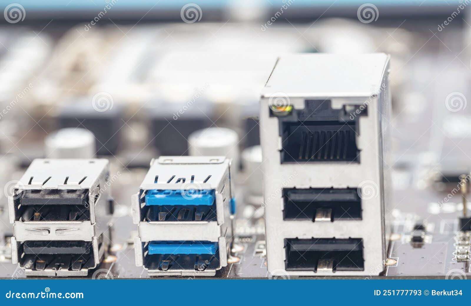 Different Connectors on Computer S Motherboard Close-up Stock Image ...