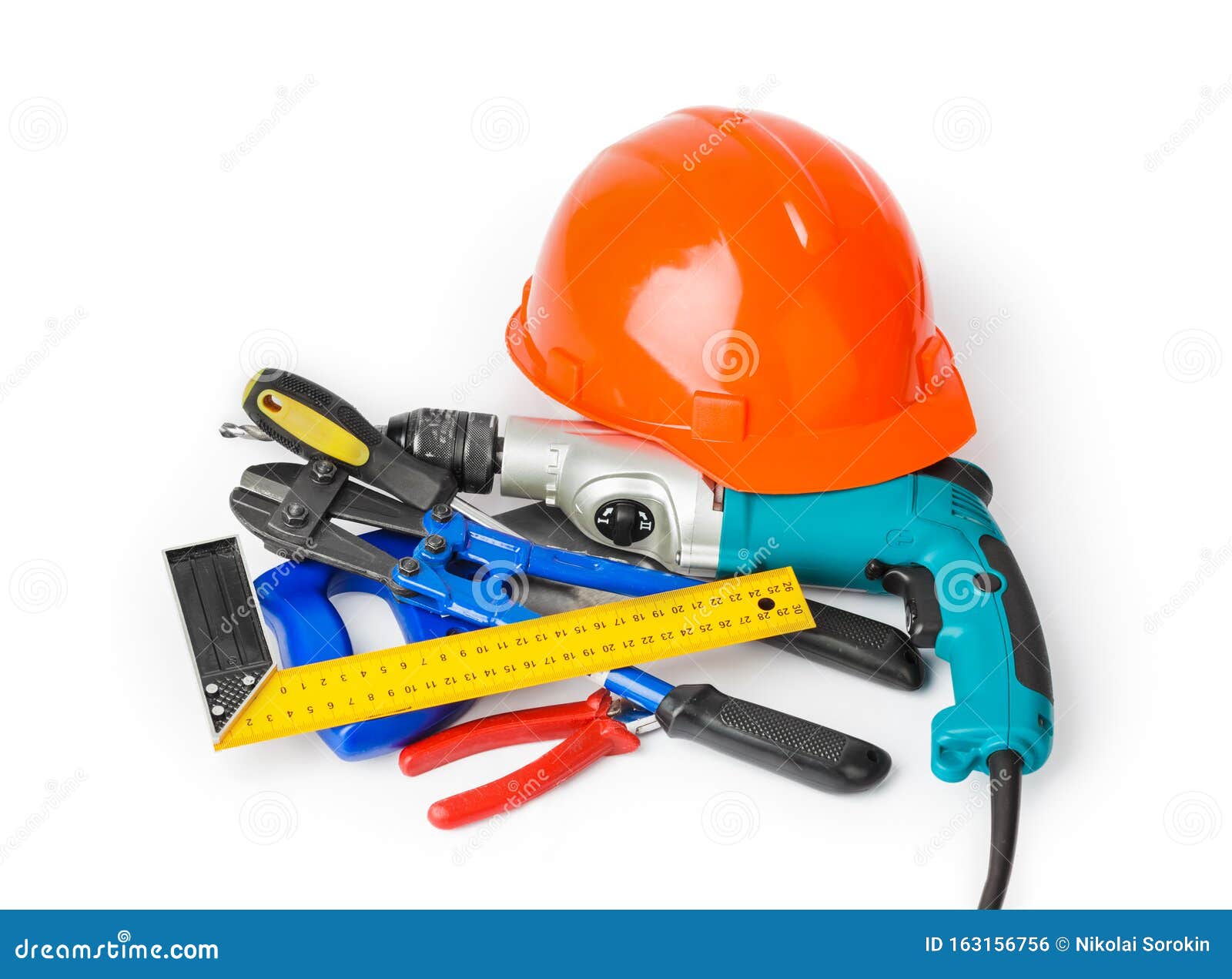 Different Construction Tools Stock Photo - Image of heap, metal: 163156756