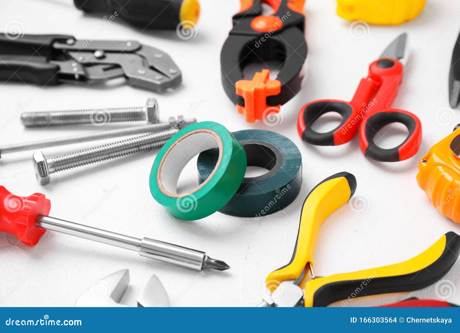 Different Construction Tools on White Background Stock Photo - Image of ...