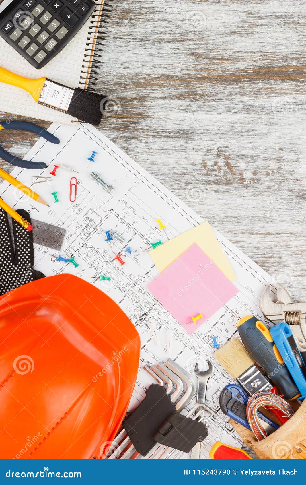 Different Construction Tools, Wooden Background Stock Photo - Image of ...
