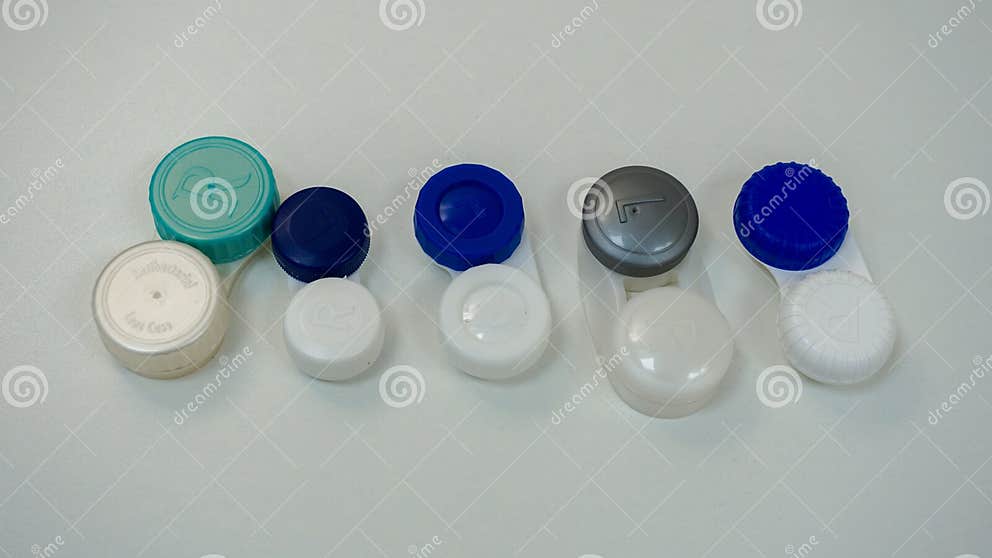 Different Contact Lens Containers or Cases. for Cleaning Solution Stock ...