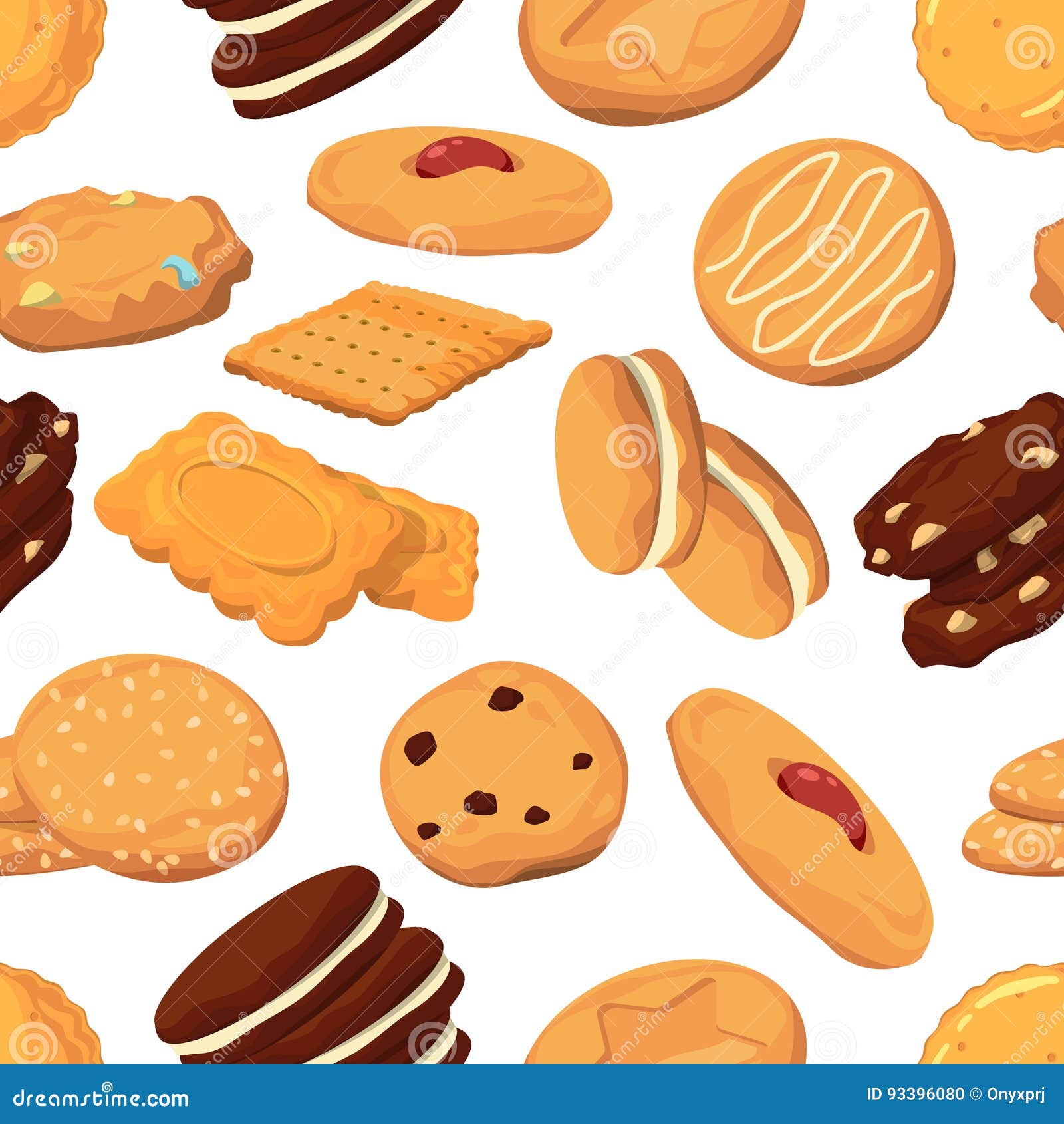 Different Cookies in Cartoon Style. Vector Seamless Pattern Stock ...