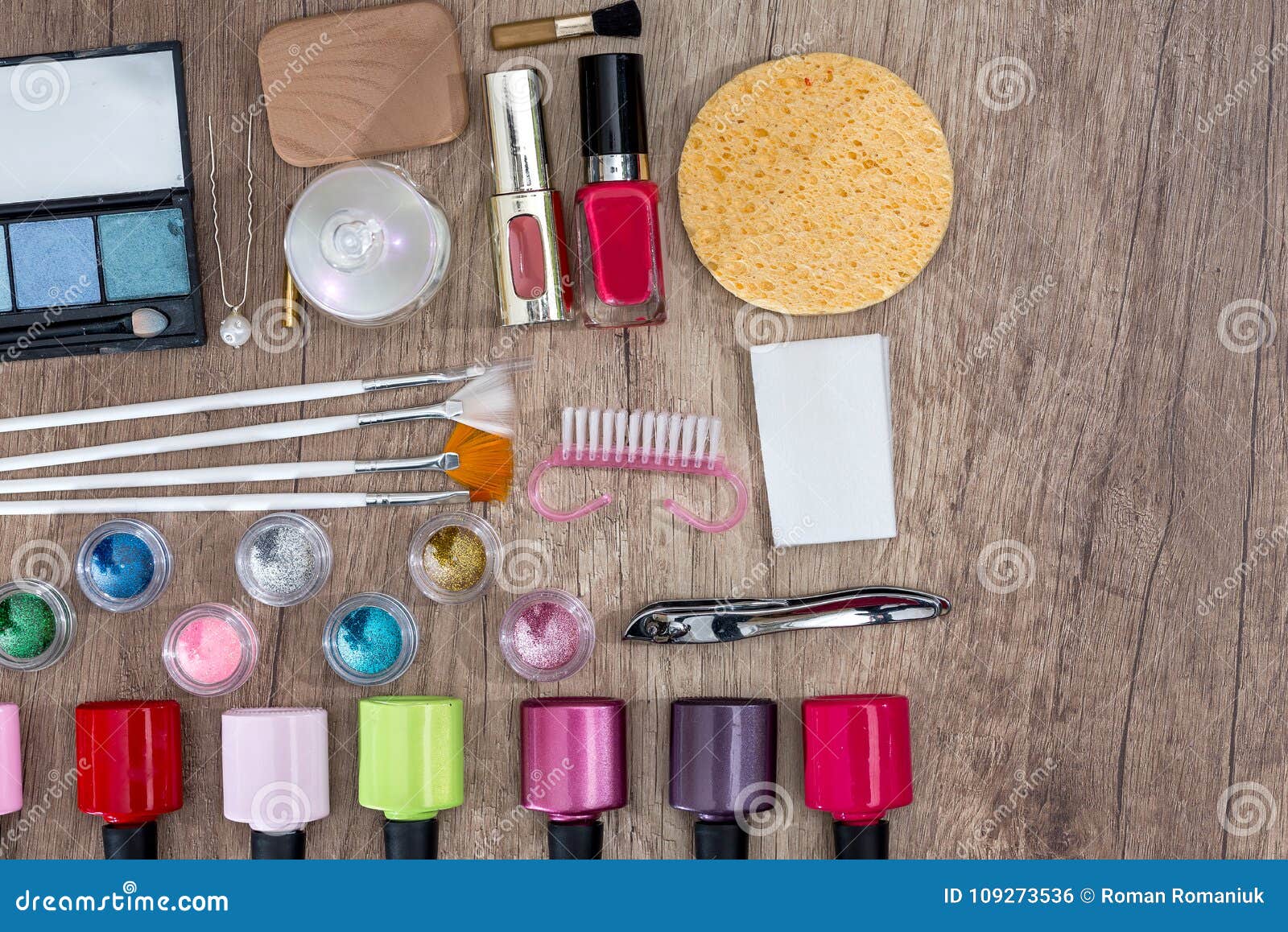 Different Cosmetics Set on Desk. Stock Photo - Image of polish, face ...