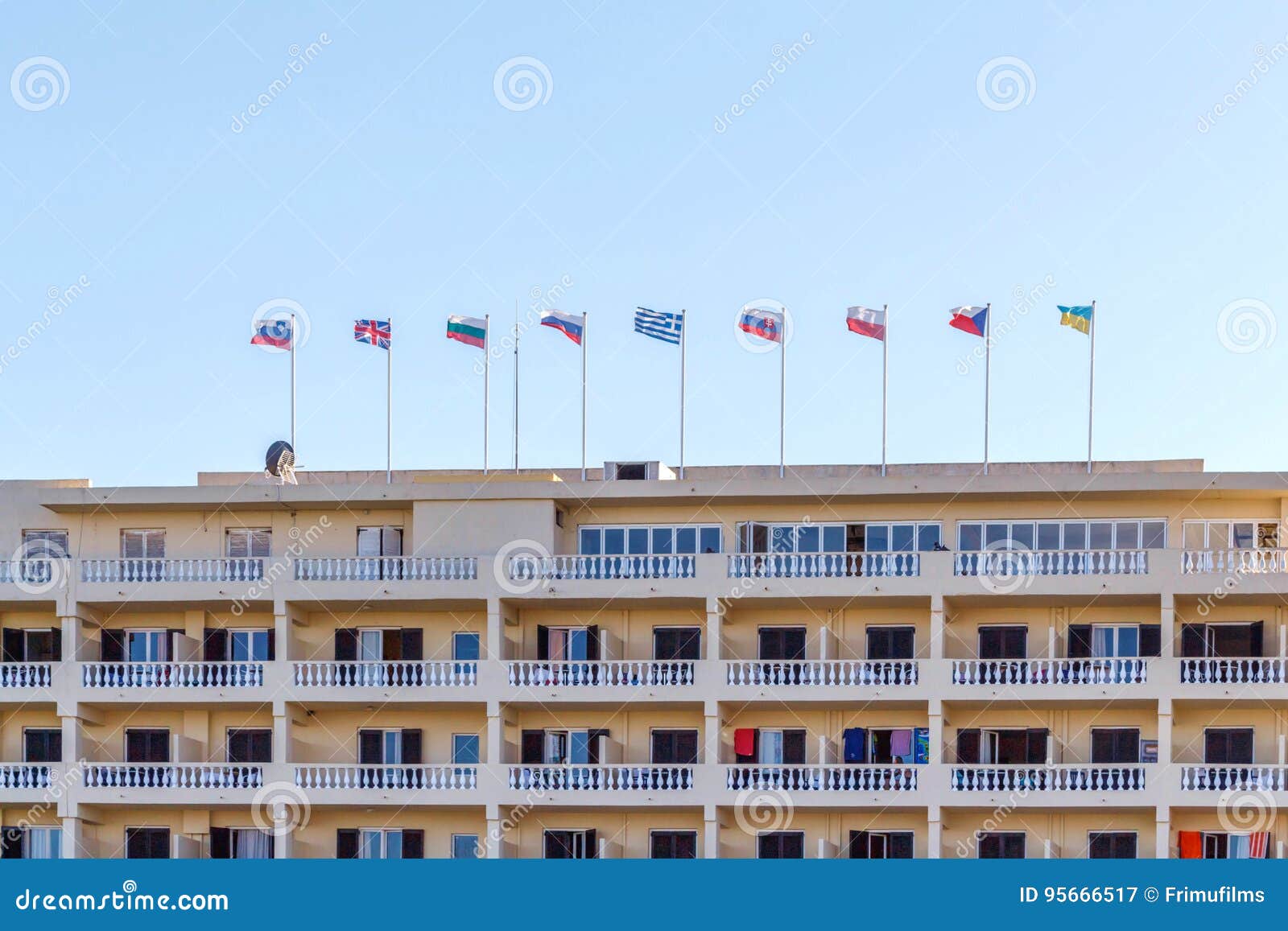 Different Countries Flags on Hotel Building Stock Image - Image of ...