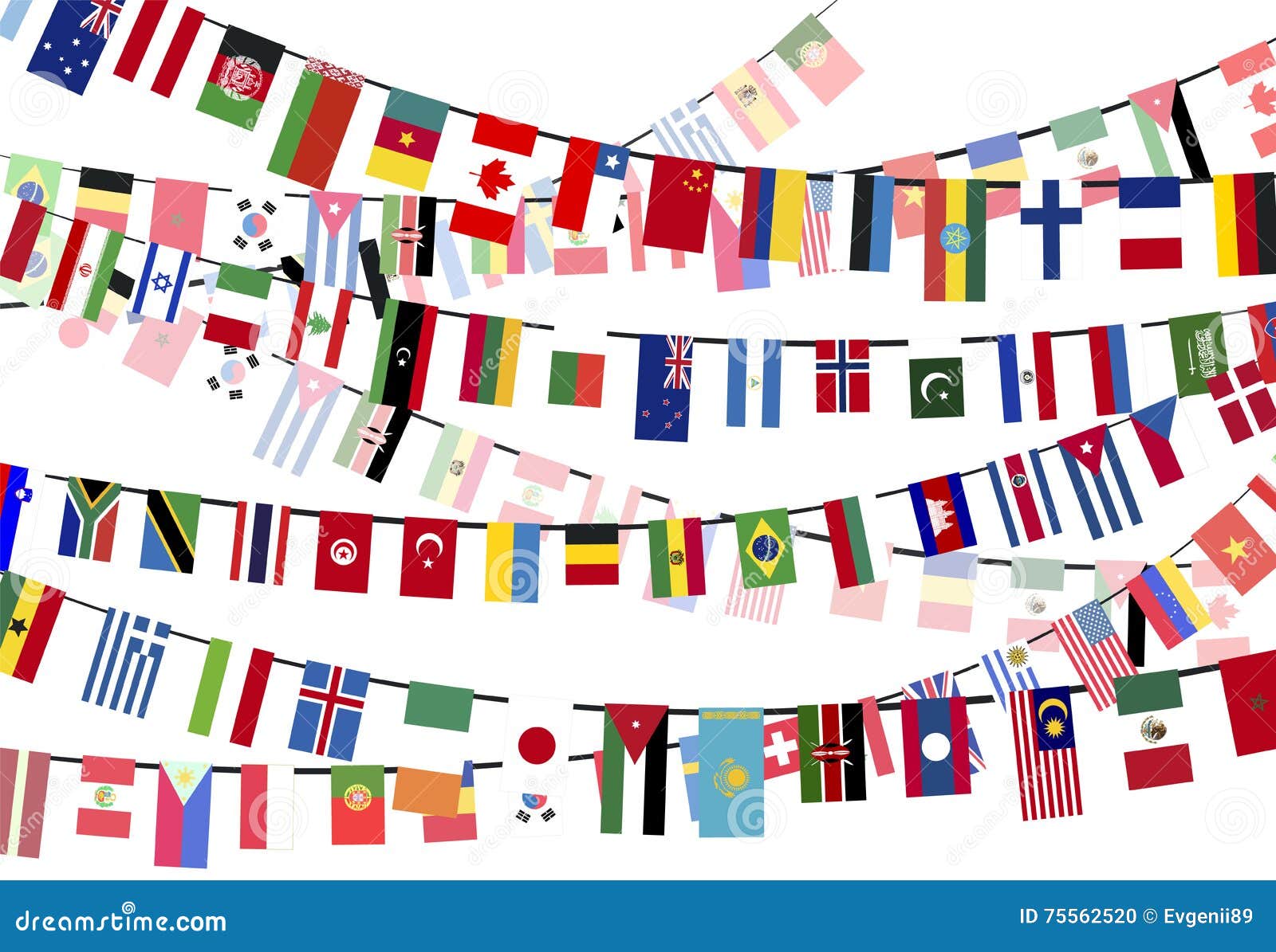 Different Countries Flags on the Ropes Stock Vector - Illustration of ...