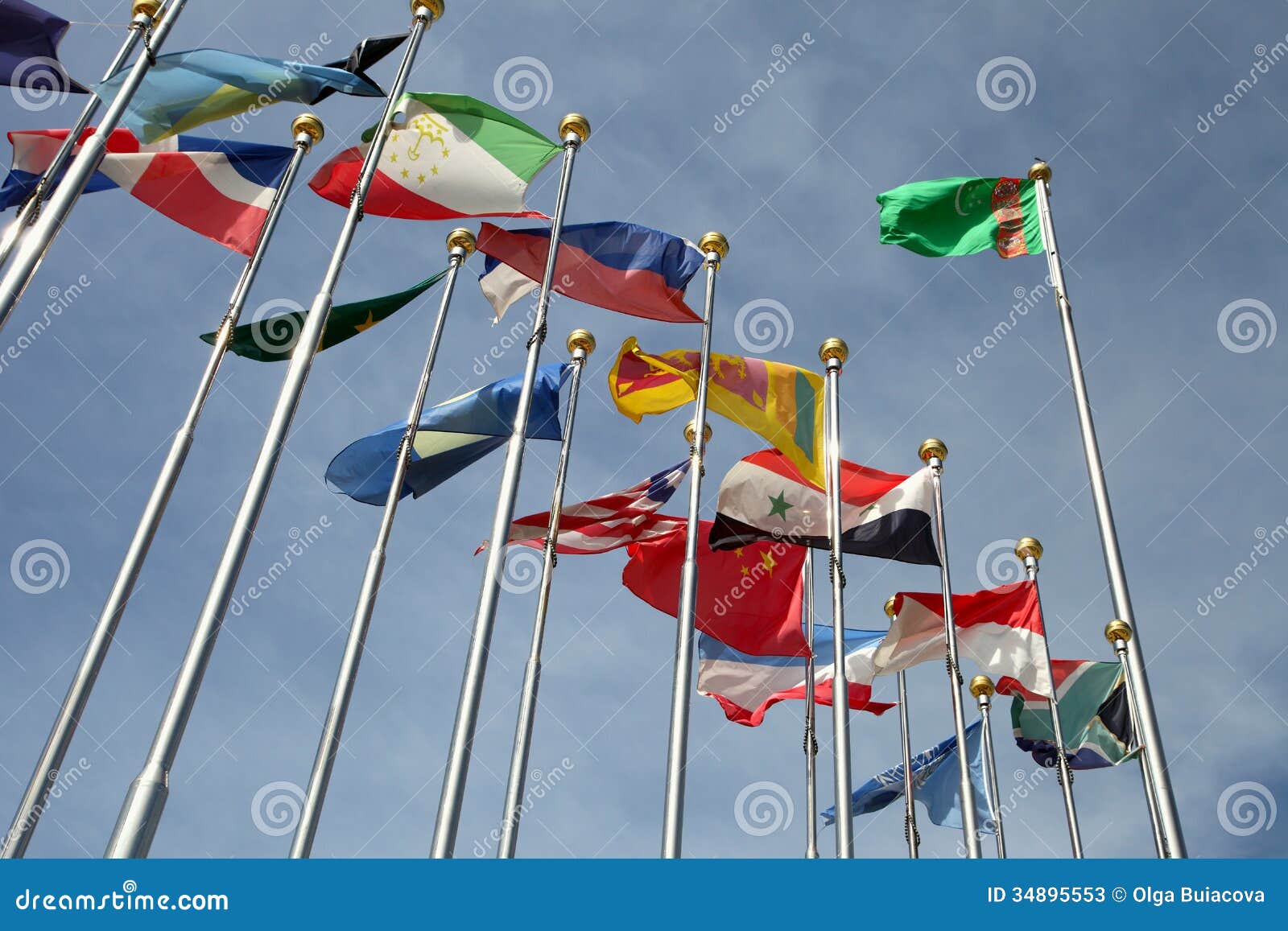 Different Countries Flags United Together Against Blue Sky Stock Image ...