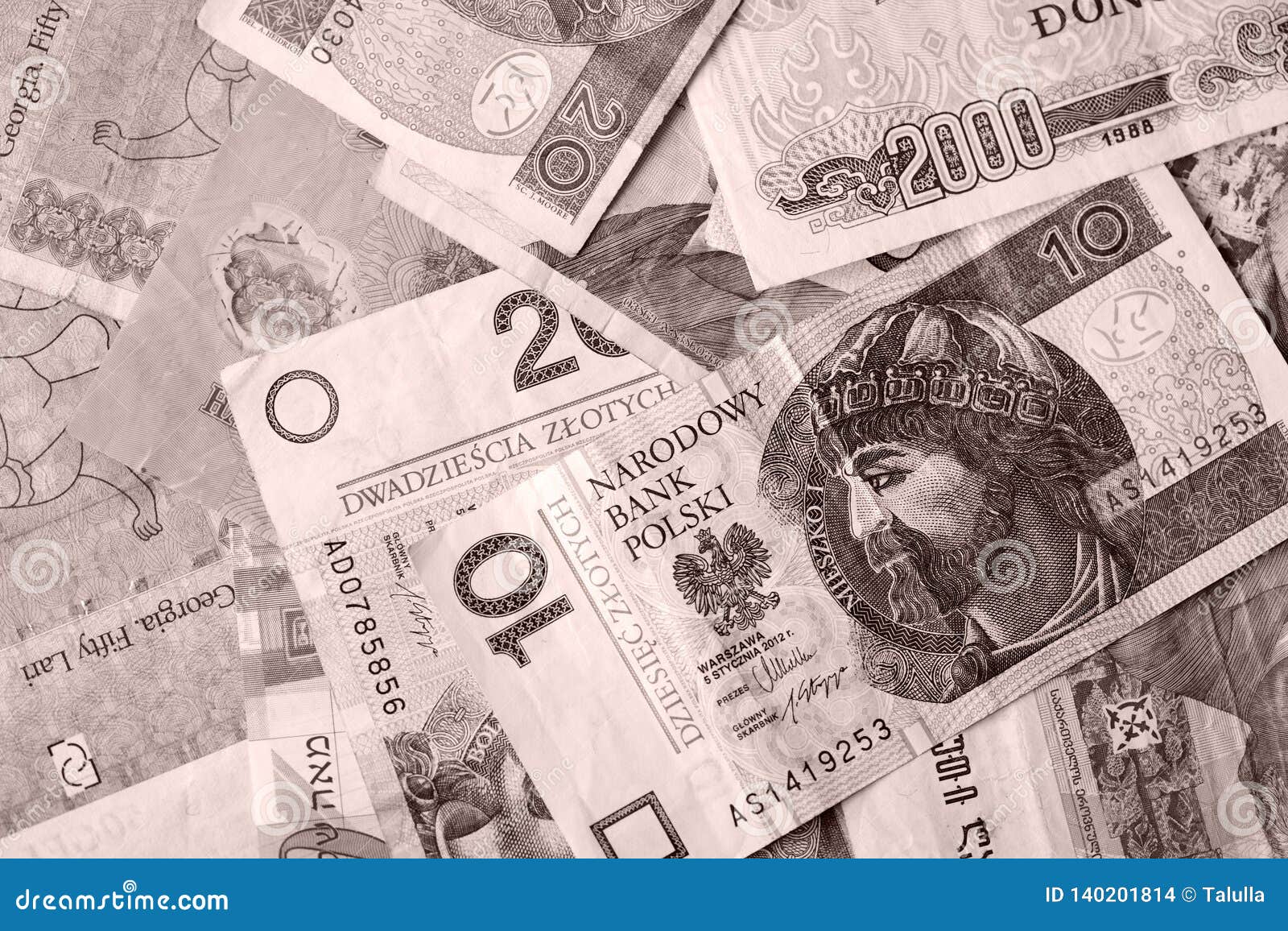 Different Countries Money Background. Brown Color Toned Stock Photo ...