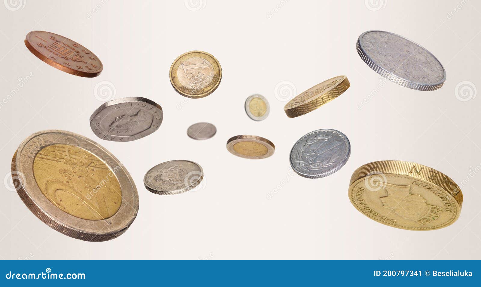 Different Sizes Coins Levitating in the Air Stock Image - Image of ...