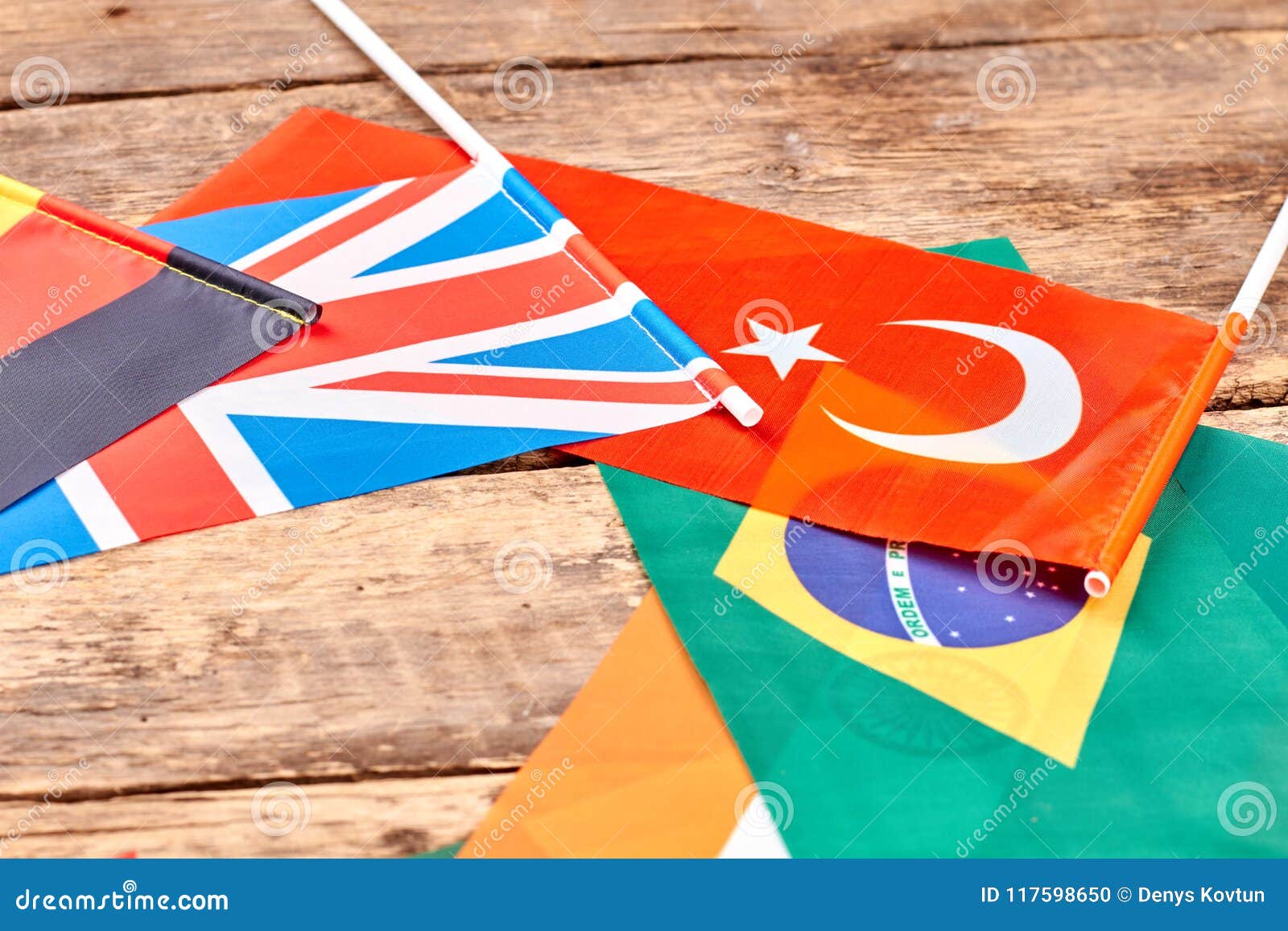 Different Country Flags on Table. Stock Photo - Image of britain ...