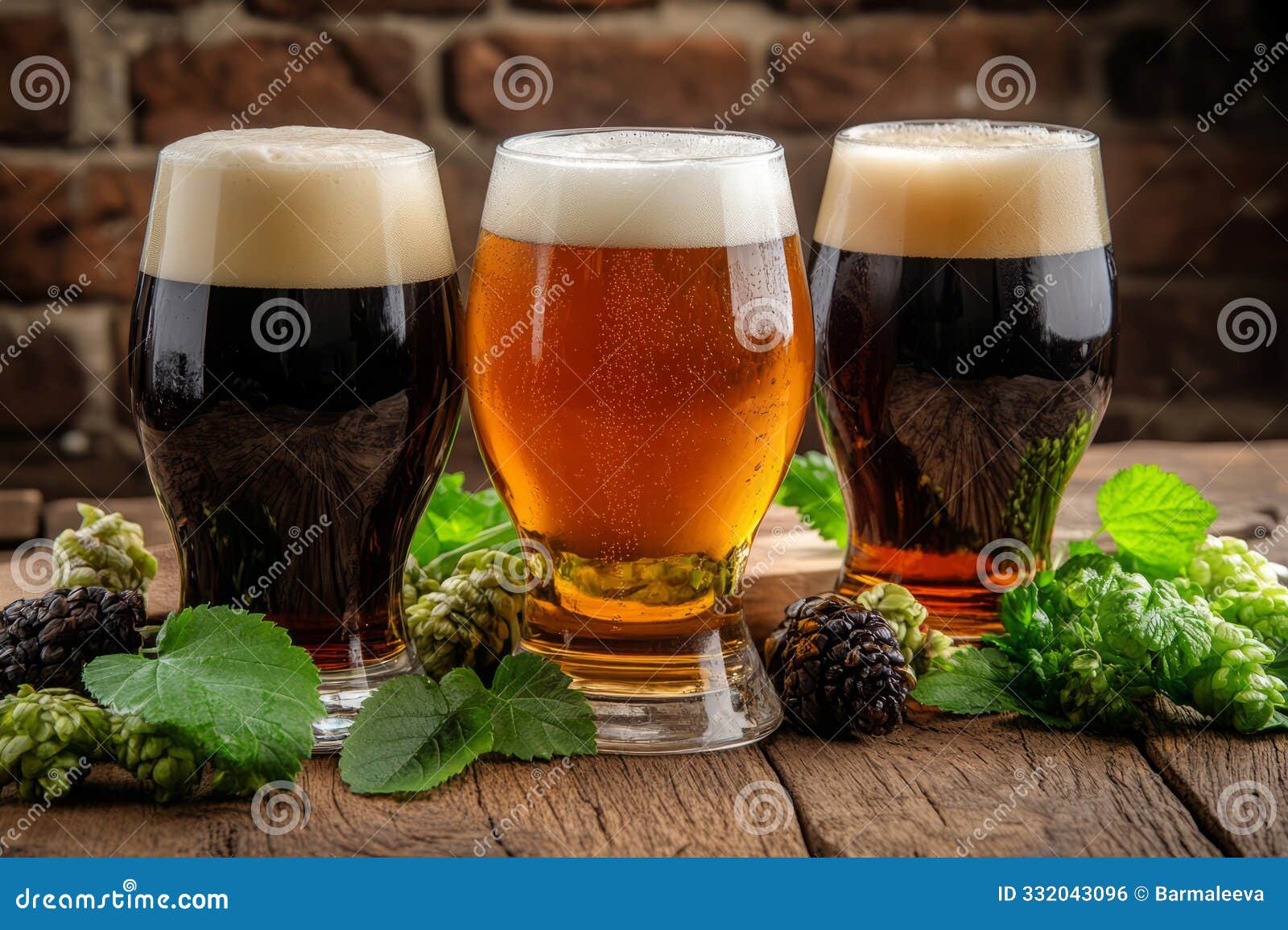 Different Craft Beers Standing on Bar Top in Brewery Stock Photo ...