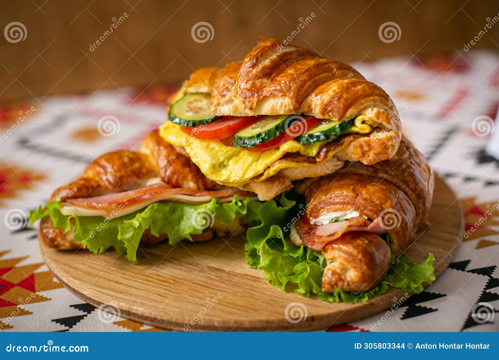 Different Croissant Assorted in Restaurant on a Wooden Plate Stock ...