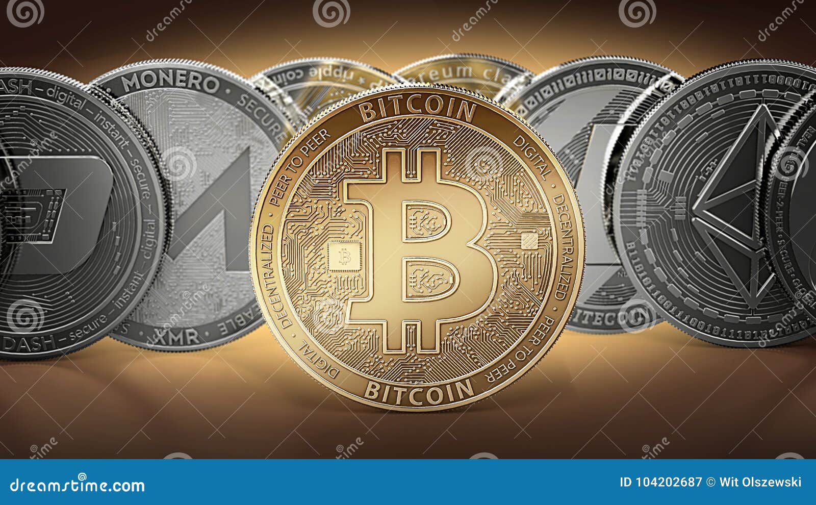 Different Cryptocurrencies and a Golden Bitcoin Standing in the Middle ...