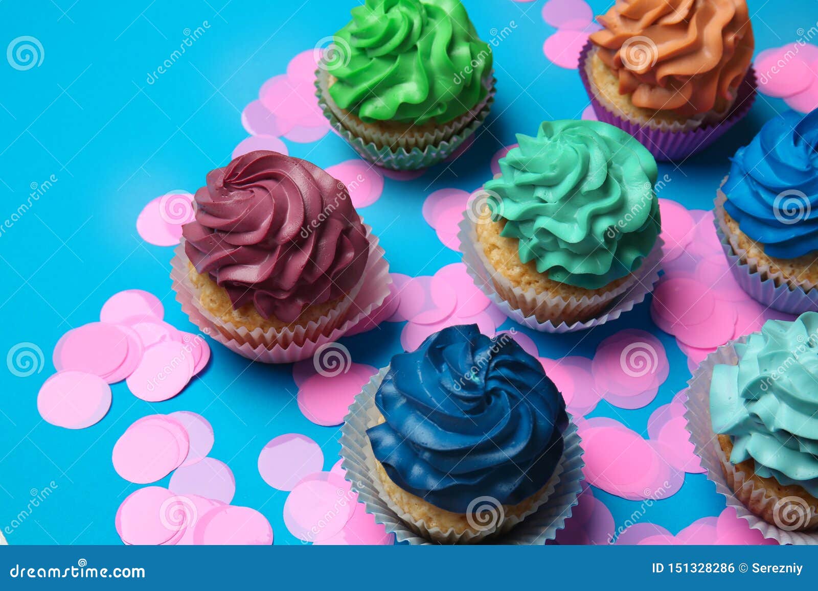 Different Cupcakes on Color Background Stock Photo - Image of ...