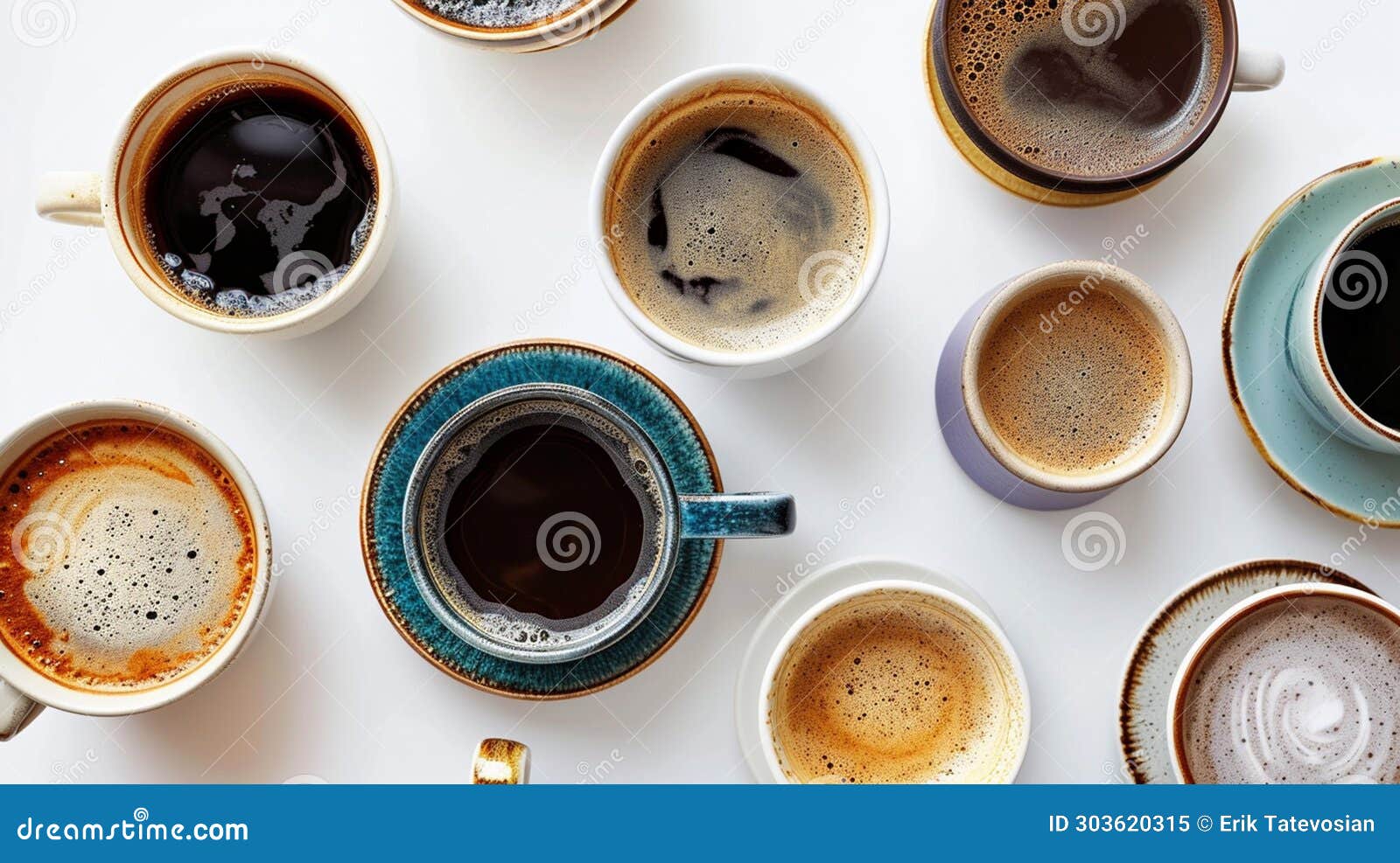 Different Cups of Coffee Top View. Selective Focus Stock Image - Image ...