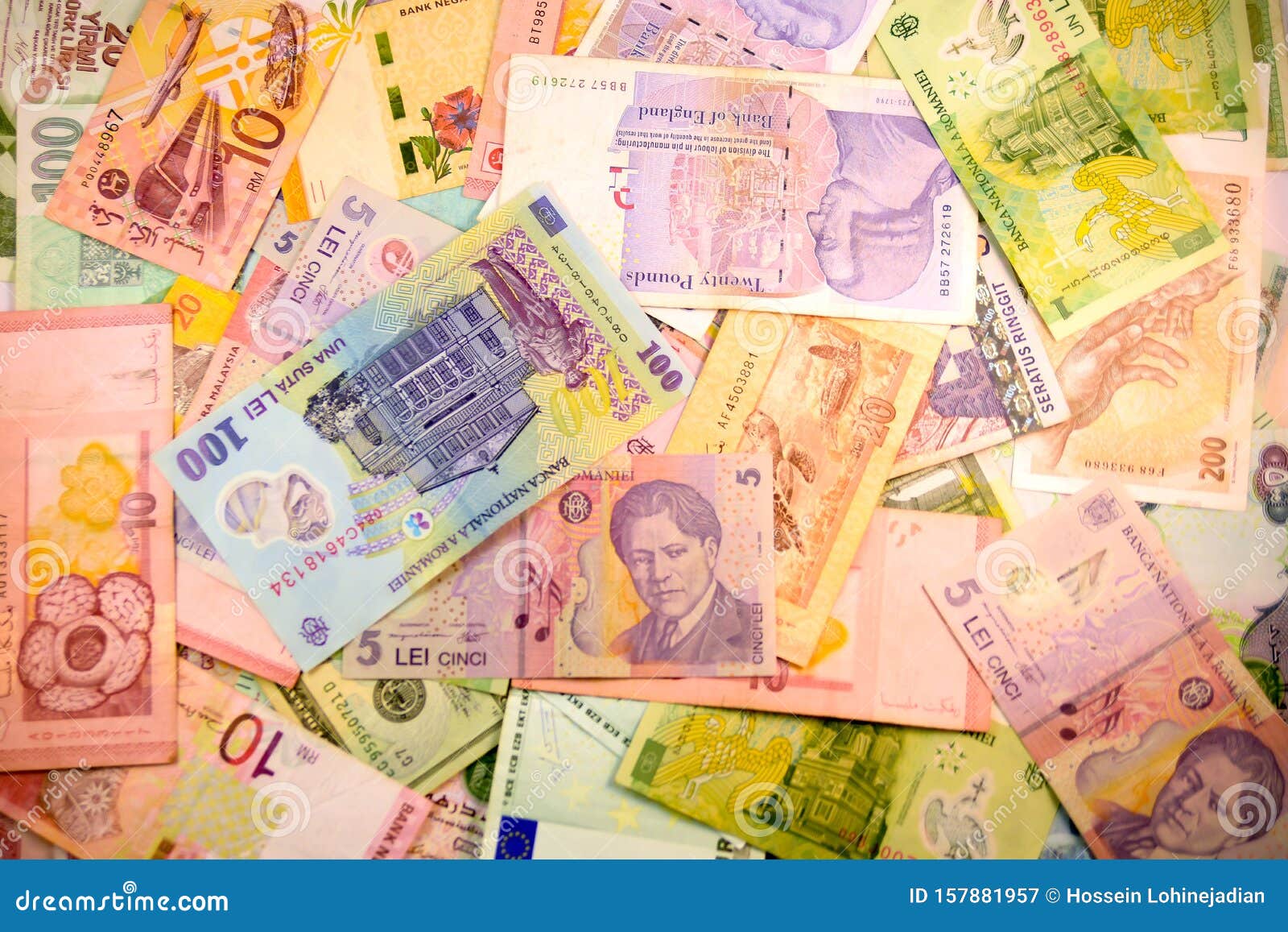 Different Currency Note and Coins from Different Countries Background ...