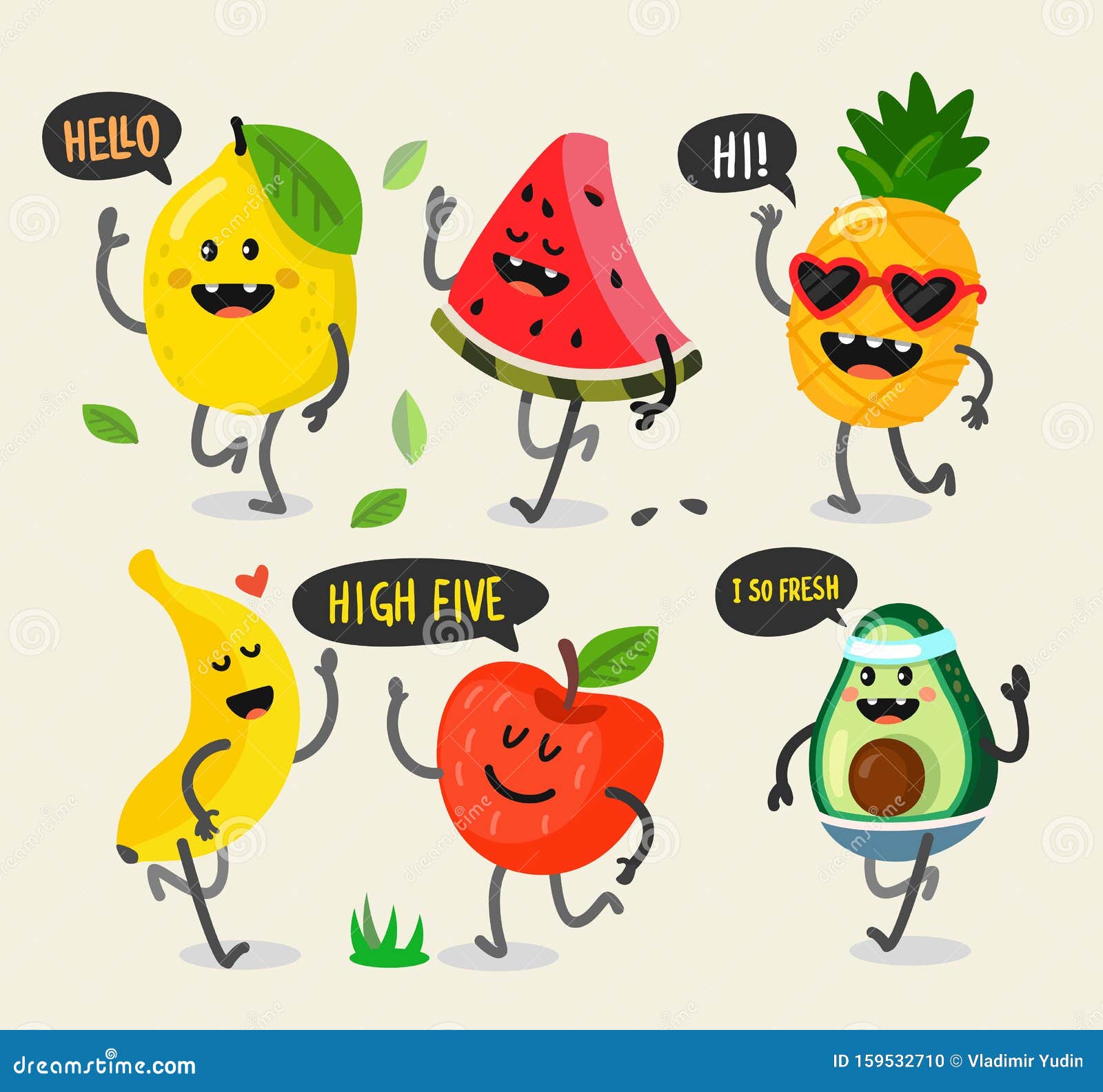Different Cute Fruits are Walking Stock Vector - Illustration of humor ...